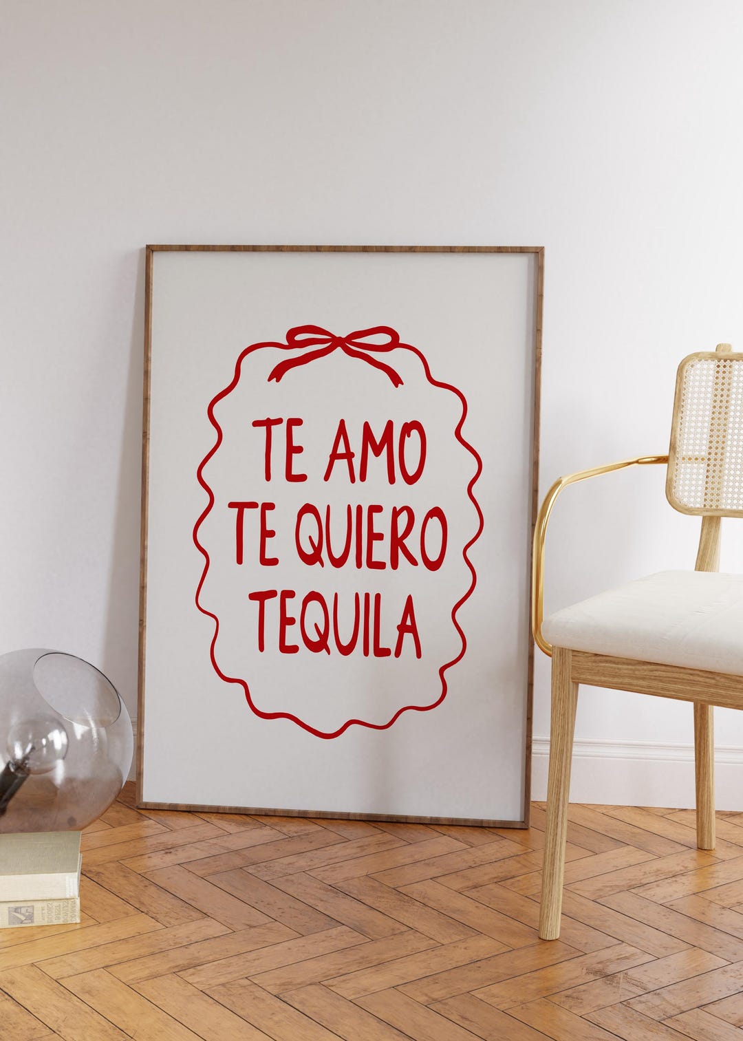 Trendy Spanish Art Print, Retro Love Quote Poster, Cute Ribbon Dorm Room Decor, Red Coquette ...