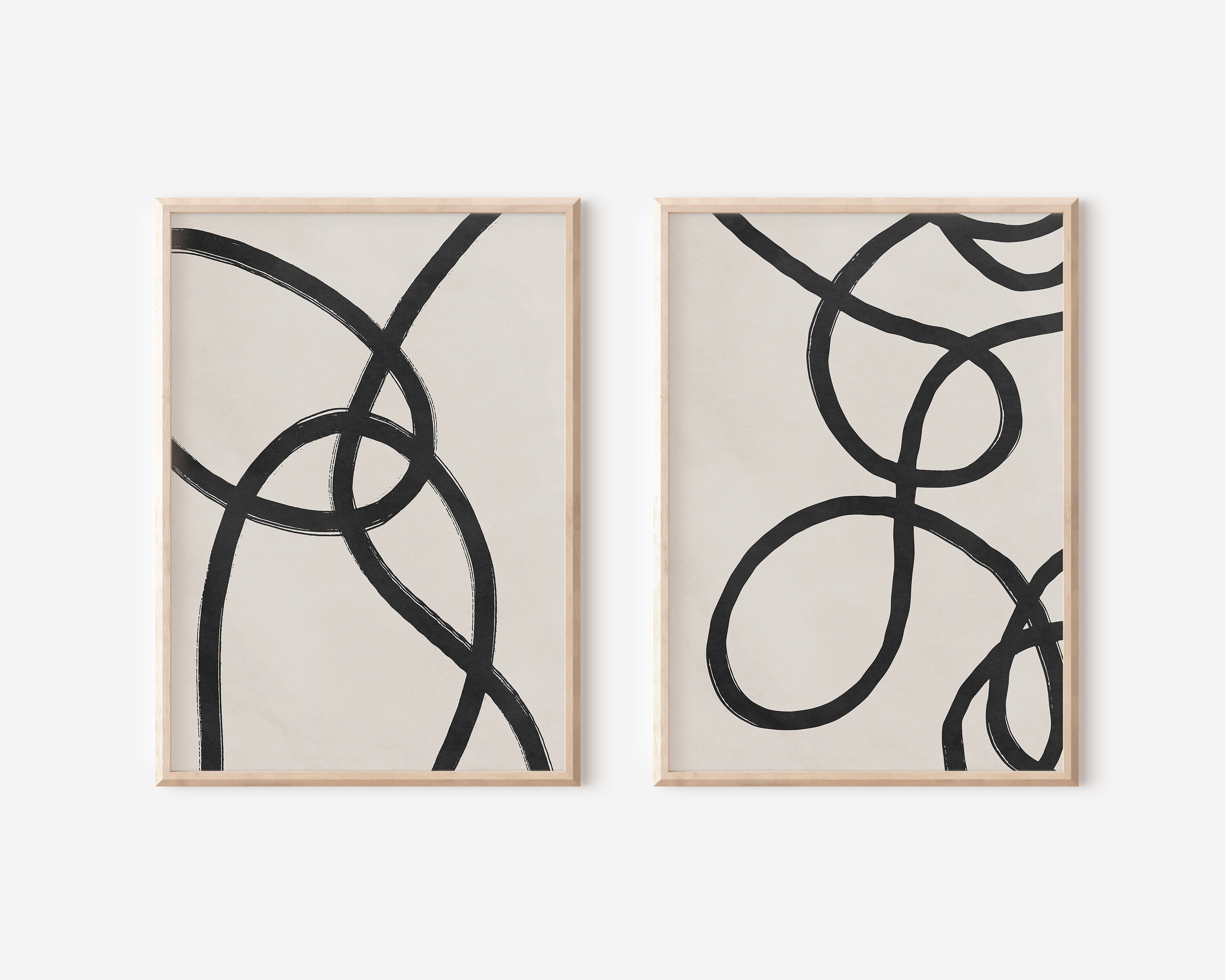 Minimalist Abstract Black Lines Wall Art Set of 2 Simple Aesthetic Art ...
