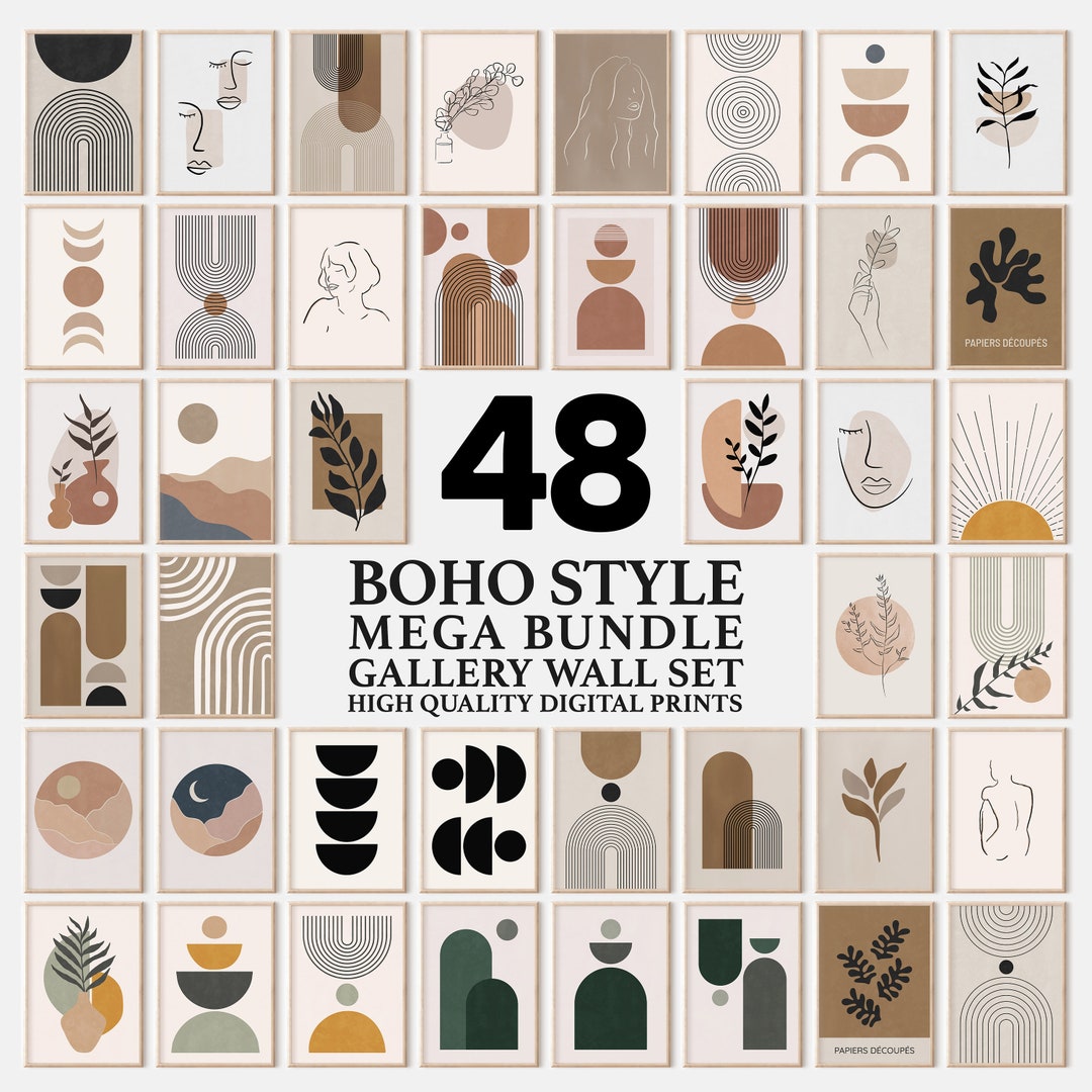 Bohemian Gallery Mega Bundle Art Print Set | 48 PCS Boho Style Poster ...