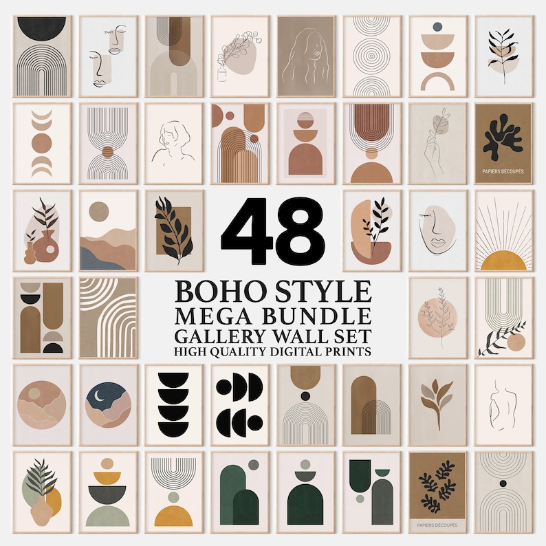 Boho Gallery Wall Art Set: Mid-century Modern Prints (digital Download ...