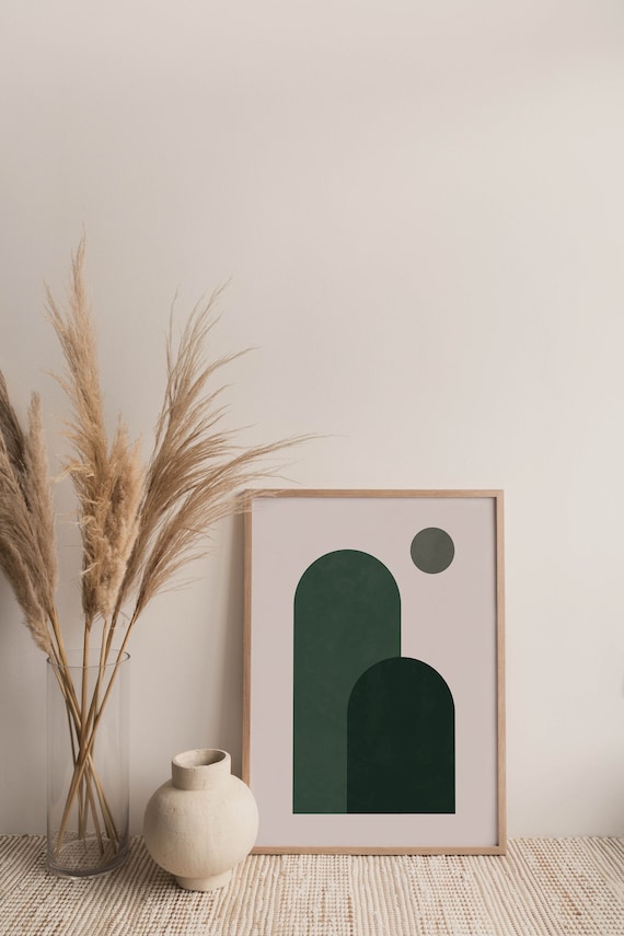 Dark Green Abstract Art Print Printable Forest Green Mid - Etsy