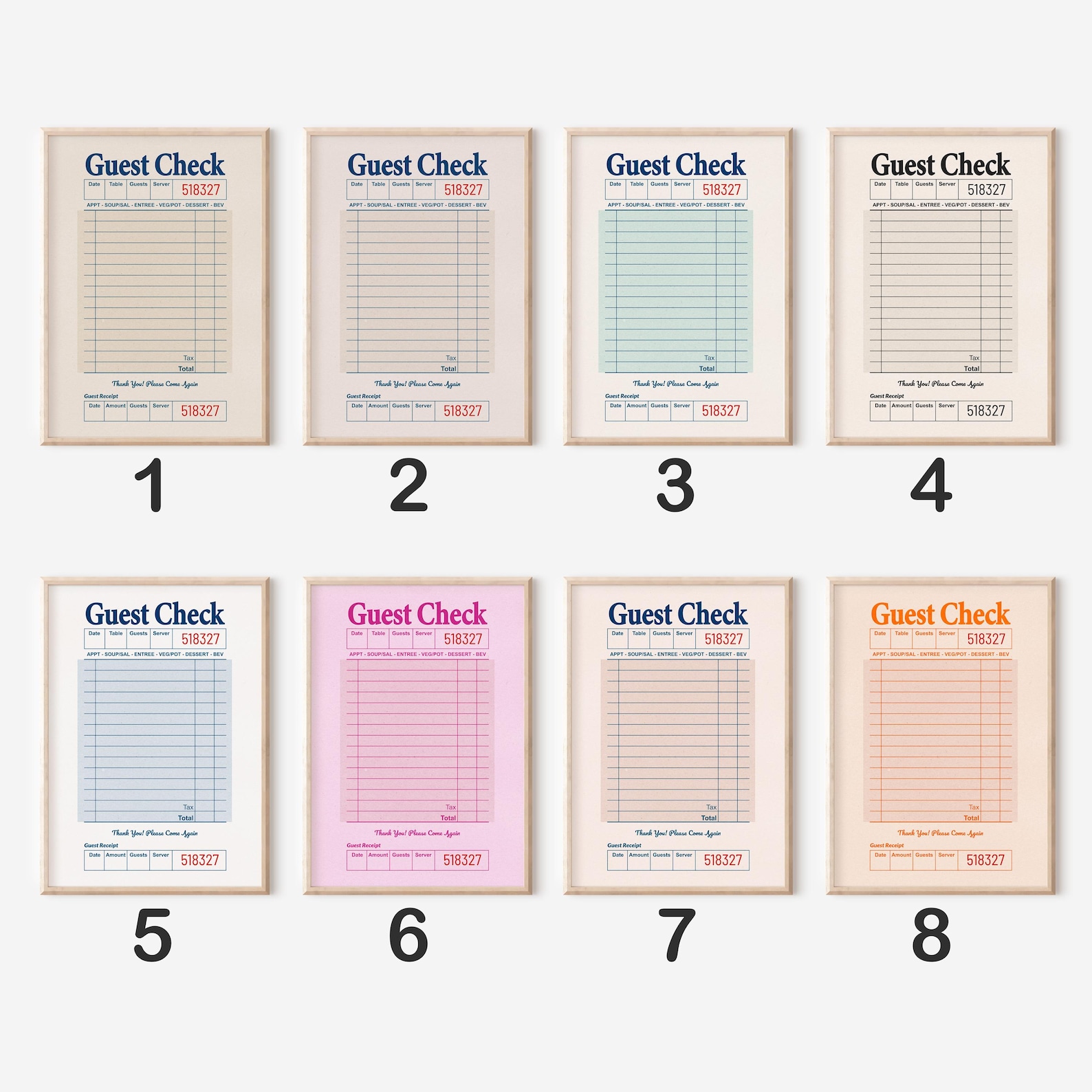 Blank Guest Check Printable Poster With Color Options, Choose Giant ...