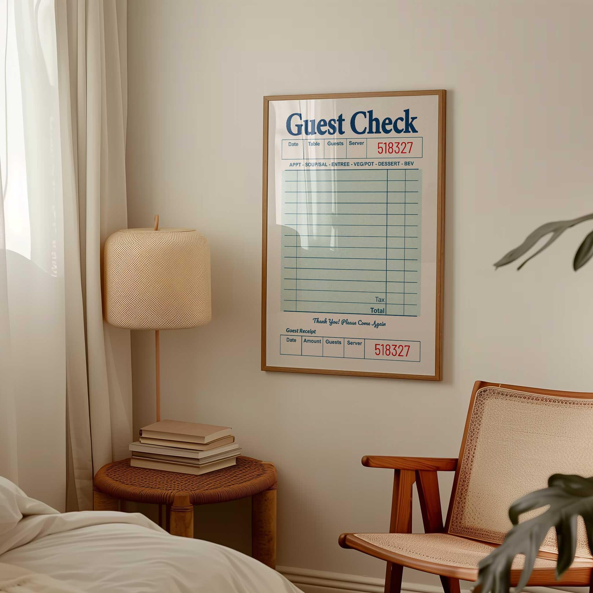 Blank Guest Check Poster, Giant Retro Blue Receipt Wall Decor ...