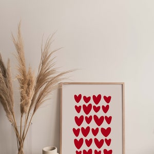 Red Hearts Preppy Printable Poster | Abstract Hand Drawn Hearts Prints ...