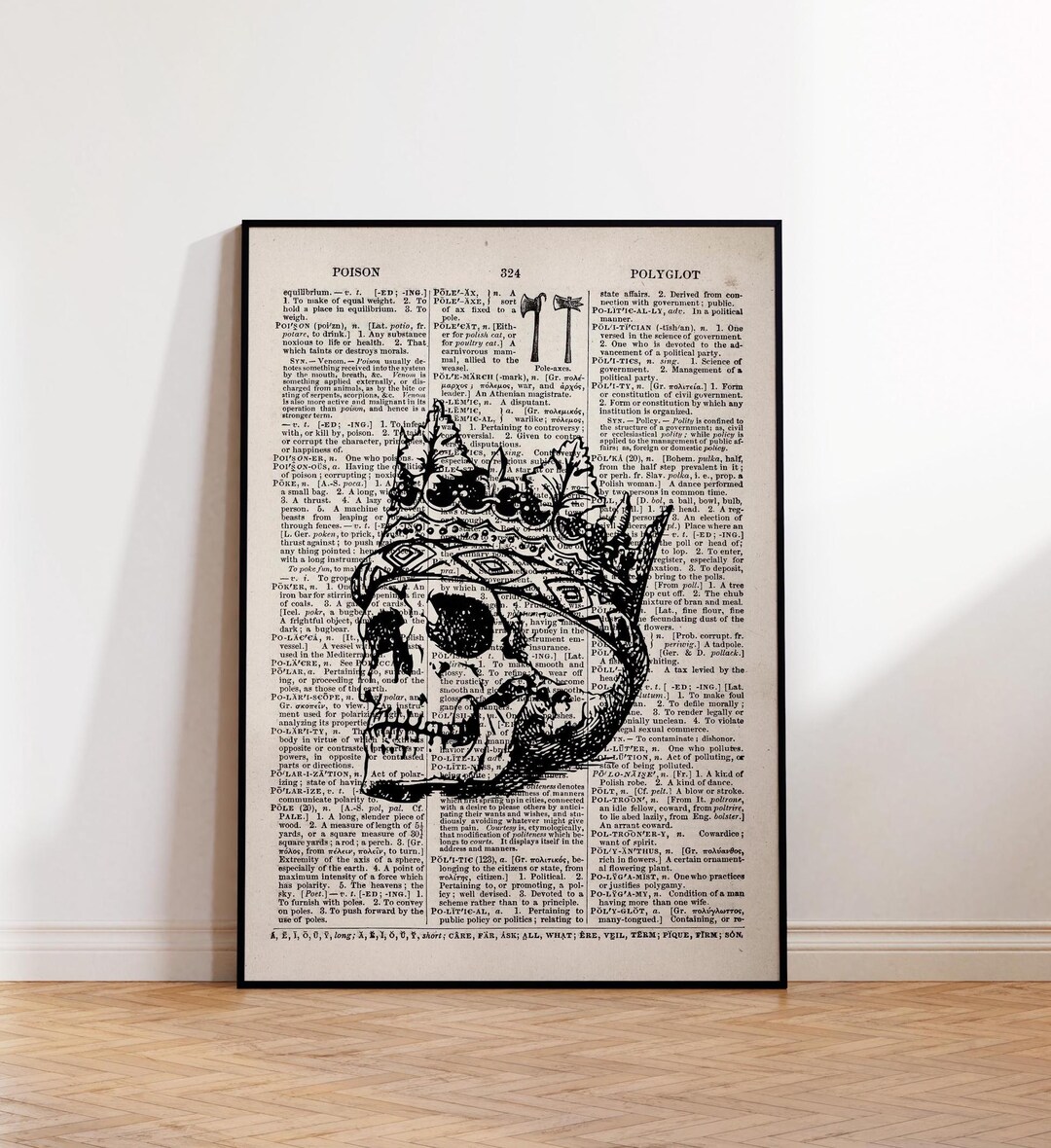 Skull Poster on Old Page Poster, Printable Retro Preppy Halloween Decor ...