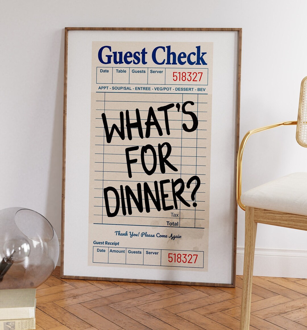 Guest Check Poster Print | What's for Dinner Poster | Aesthetic Kitchen ...