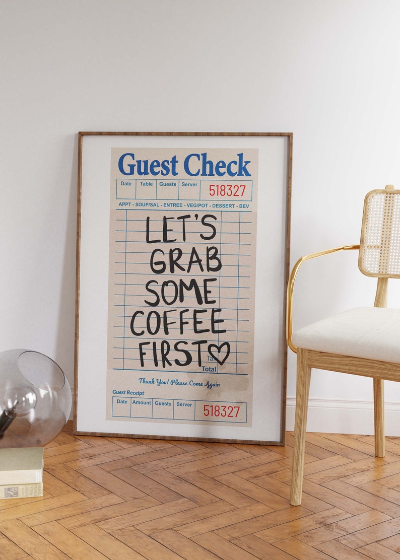 Let's Grab Some Coffee First Guest Check Print Trendy Neutral Wall ...