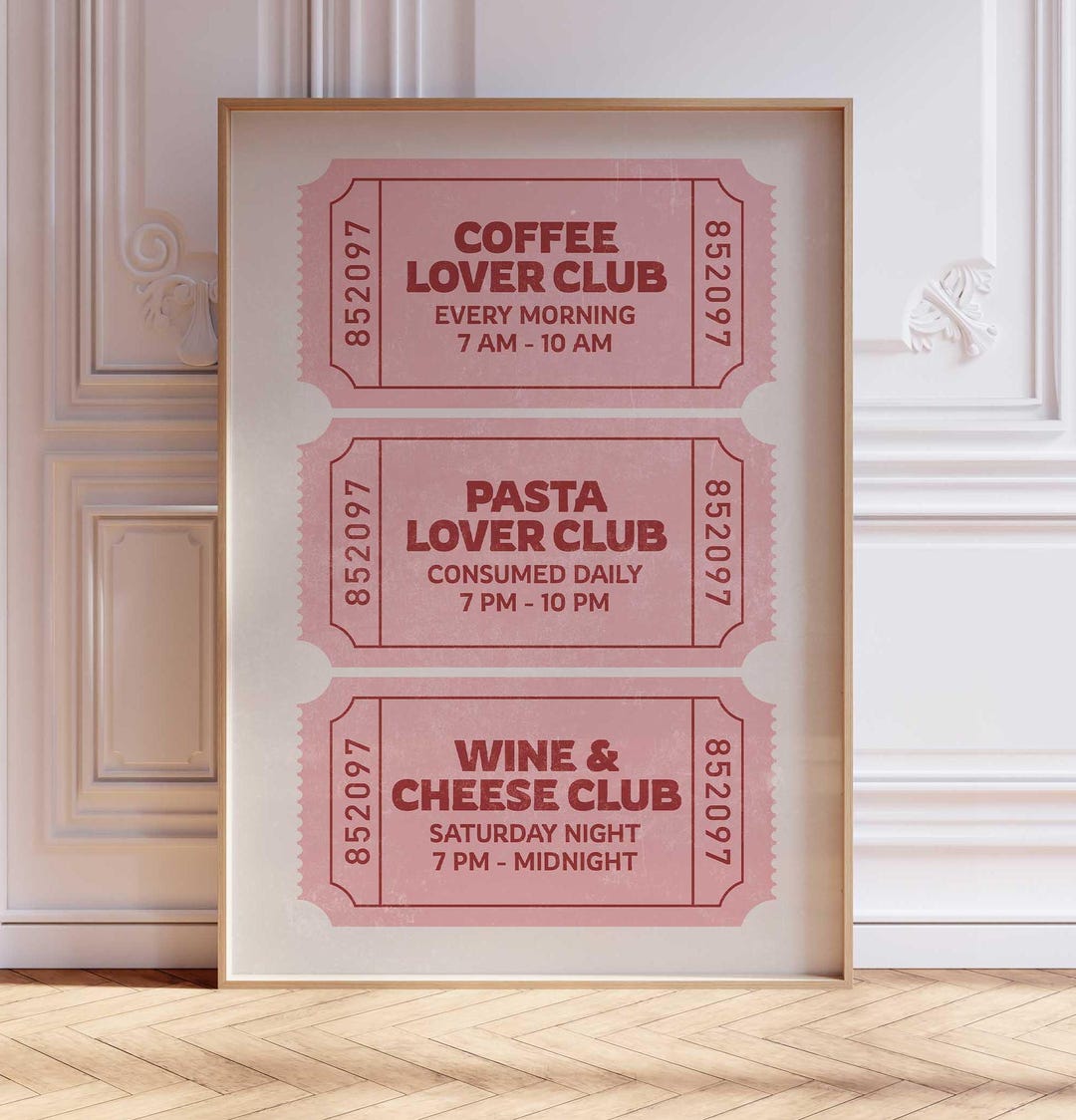 Preppy Ticket Poster, Pink Red Retro Food and Drink Wall Art, Coffee ...