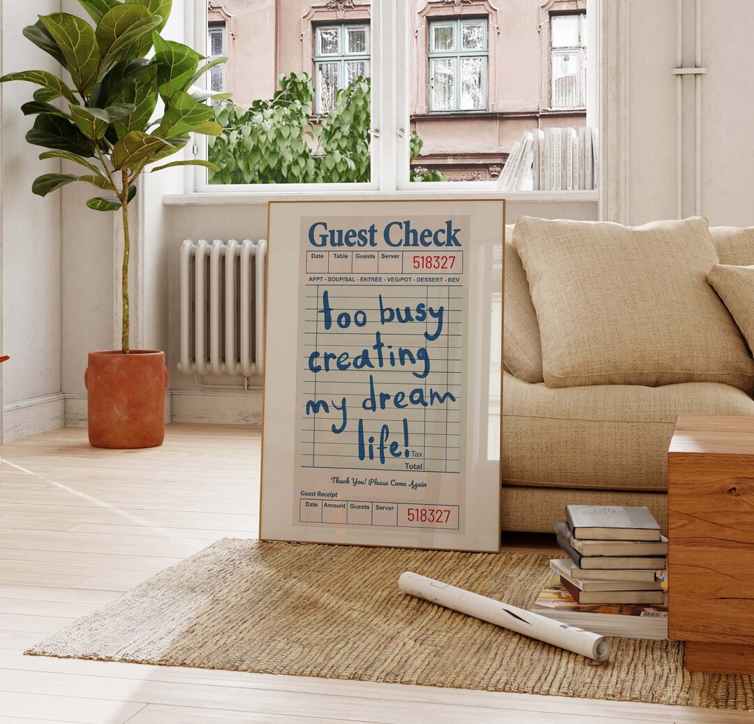 Retro Blue Green Guest Check Poster | Bar Cart Poster | Preppy Art Dorm Decor | Too Busy ...