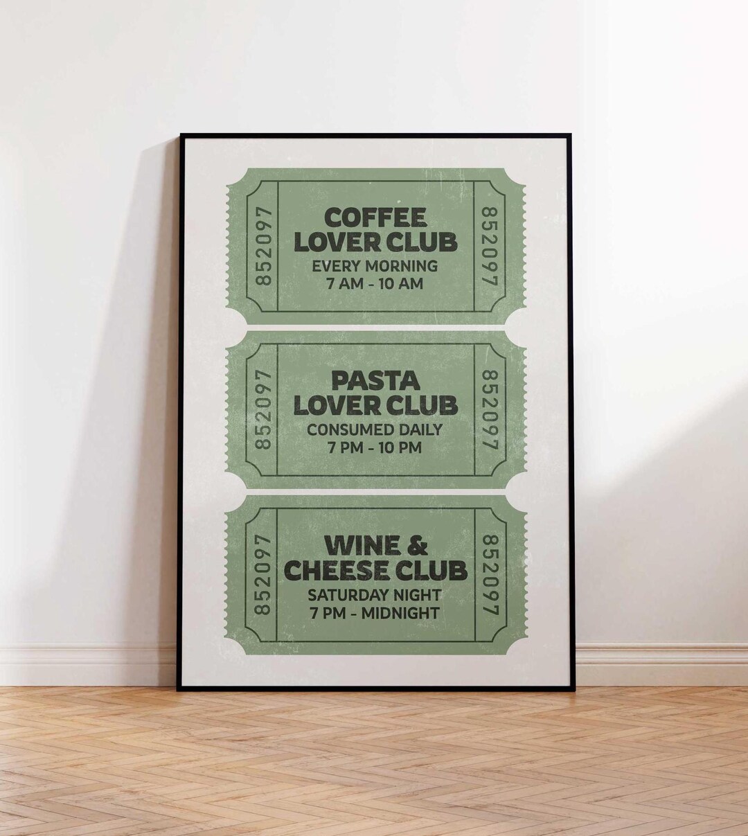 Retro Ticket Stub Print, Coffee Pasta Wine, Funky Kitchen Wall Art ...
