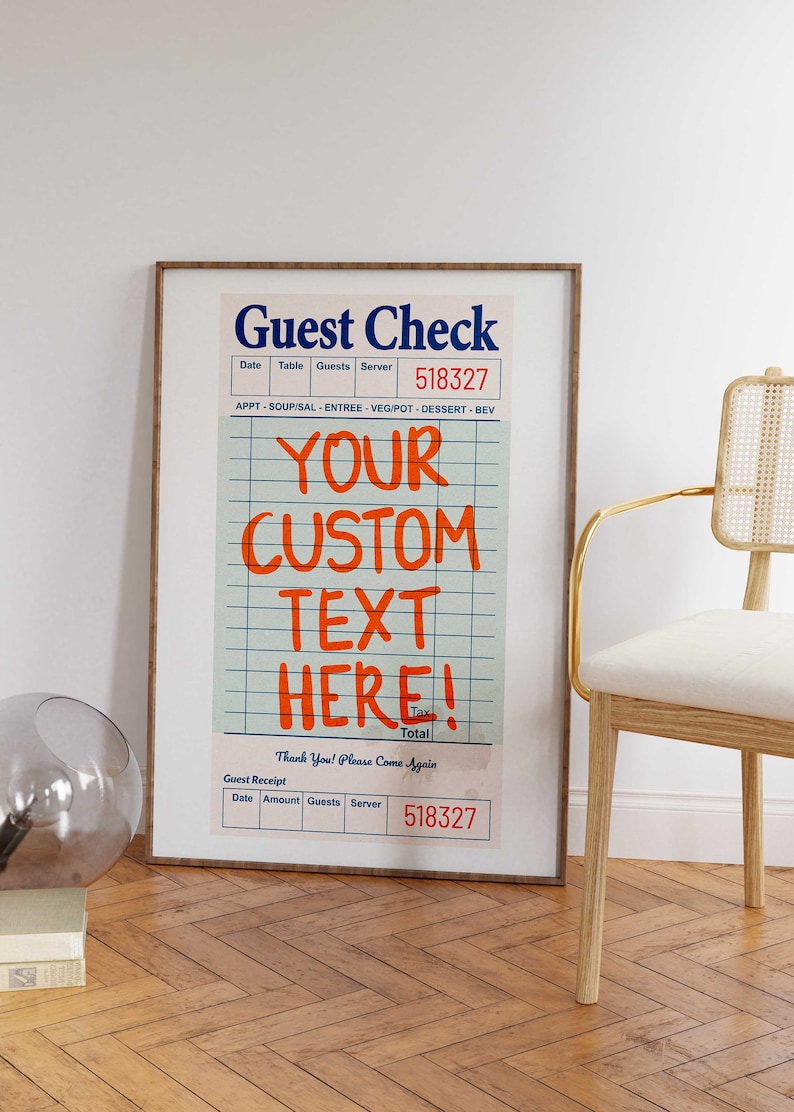 Customize Guest Check Poster Aesthetic Typographic Preppy - Etsy