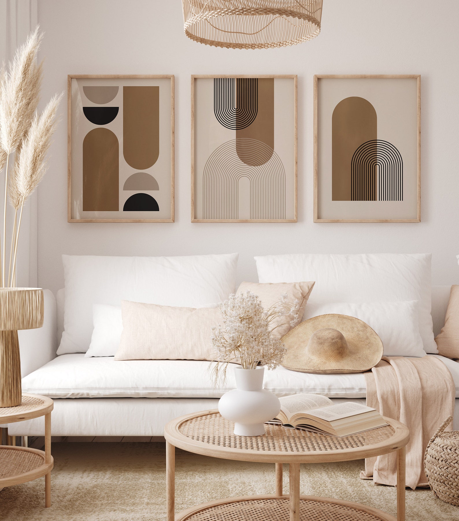 Neutral Mid Century Modern Art Poster Set of Three Abstract - Etsy