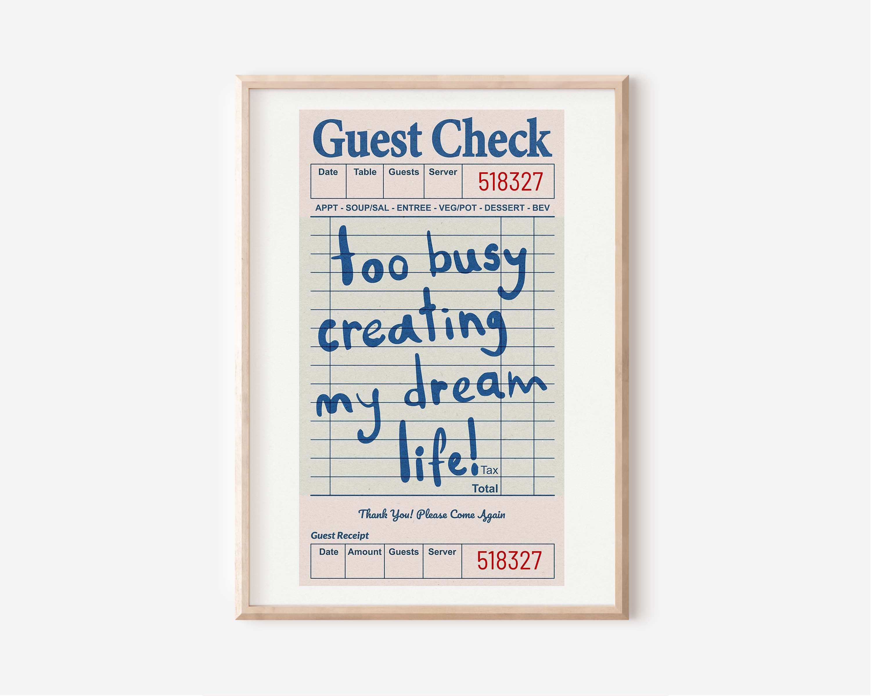 Retro Blue Green Guest Check Poster Bar Cart Poster Preppy - Etsy