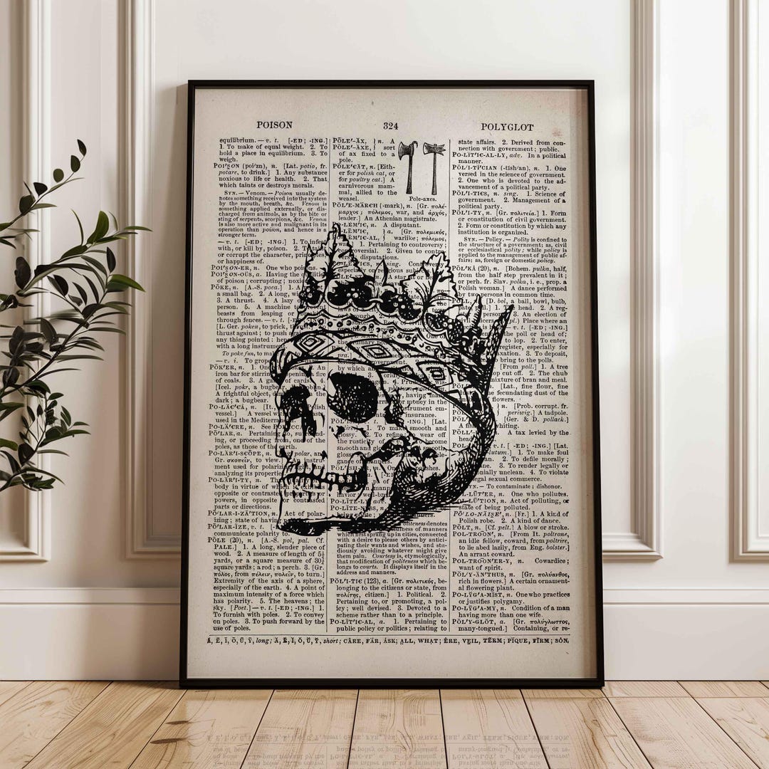 Moody Art Skull Poster, Skull Poster on Old Page Poster, Printable ...