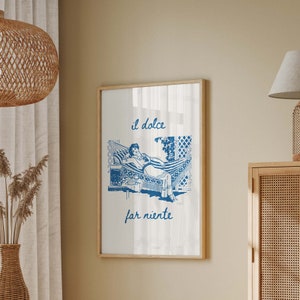 Il Dolce Far Niente Poster, Printable Retro Blue Poster, Italian Quote Apartment Decor, Vintage ...