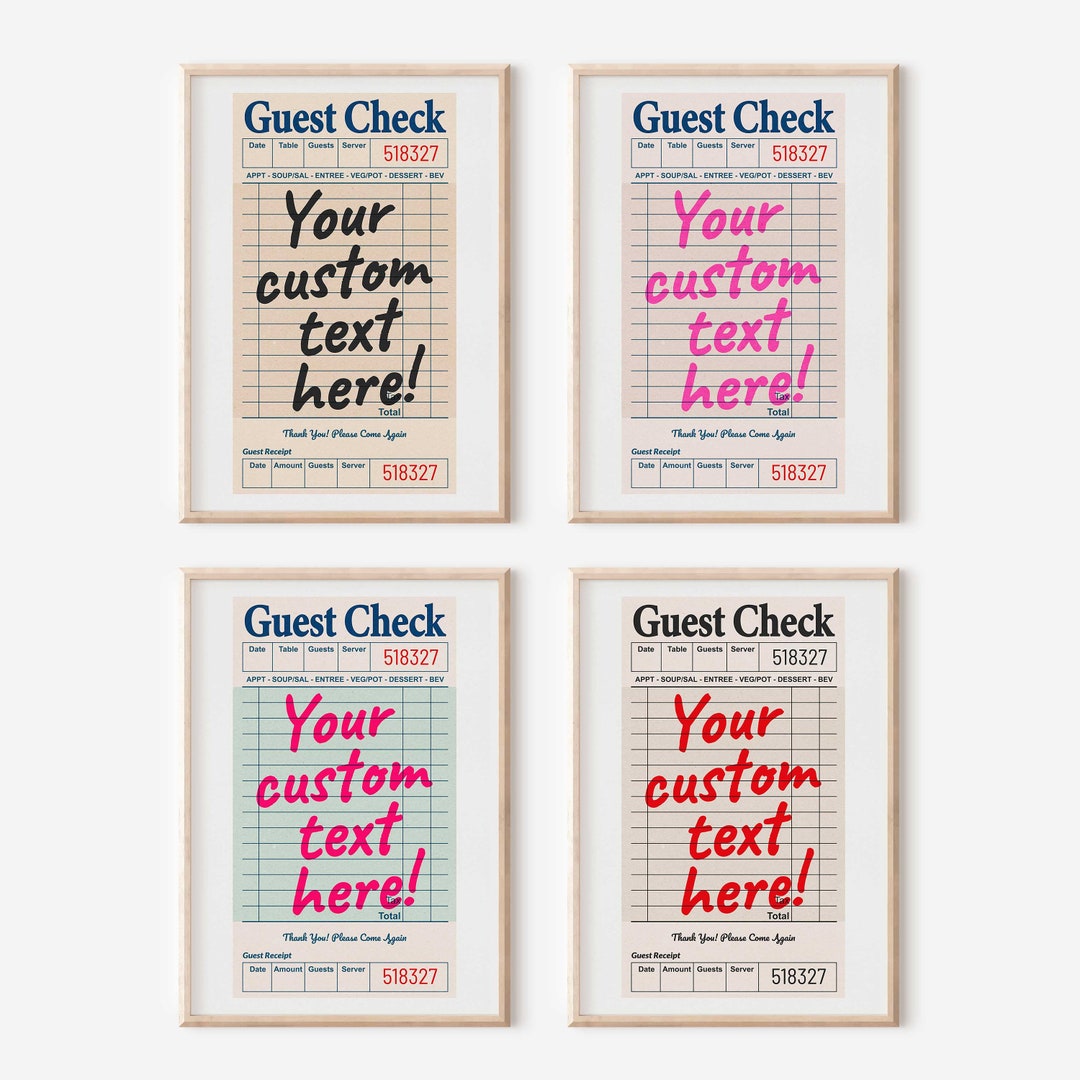 Custom Guest Check Poster Choose Your Design for Your Custom Text Apartment Preppy Wall Decor ...