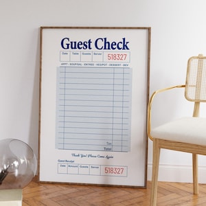 Blank Guest Check Printable Poster With Color Options, Choose Giant ...