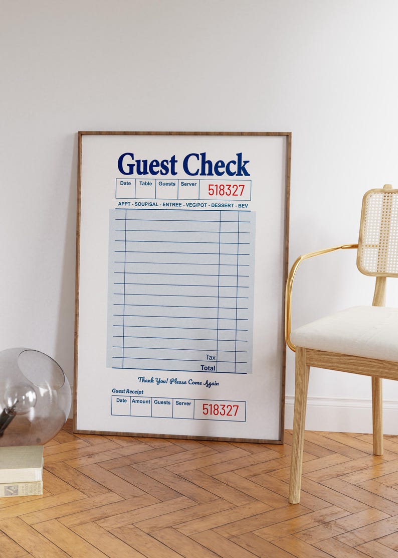 Blank Guest Check Printable Poster With Color Options, Choose Giant ...
