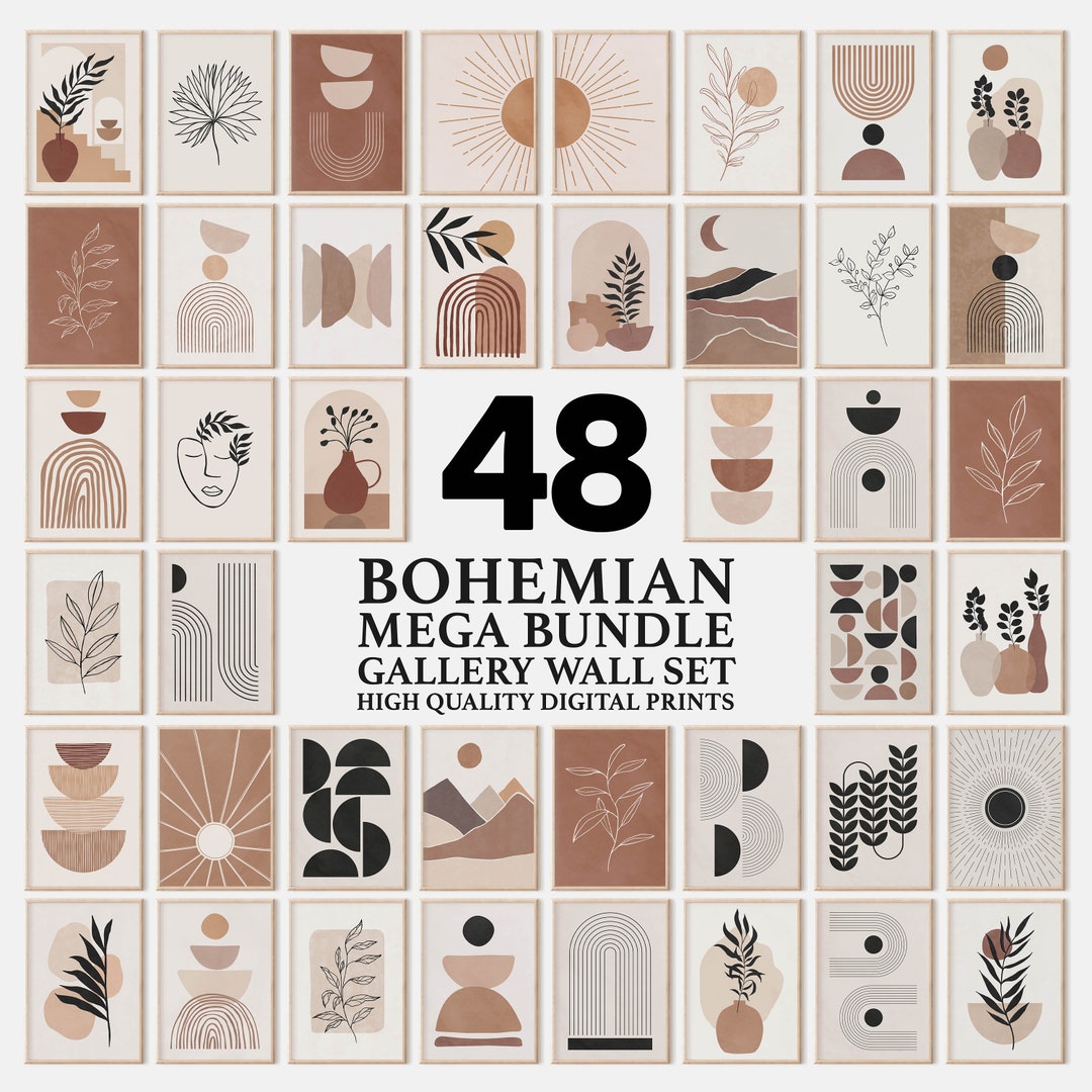 Boho Gallery Wall Mega Bundle Art Print | 48PCS Bohemian & Mid Century ...