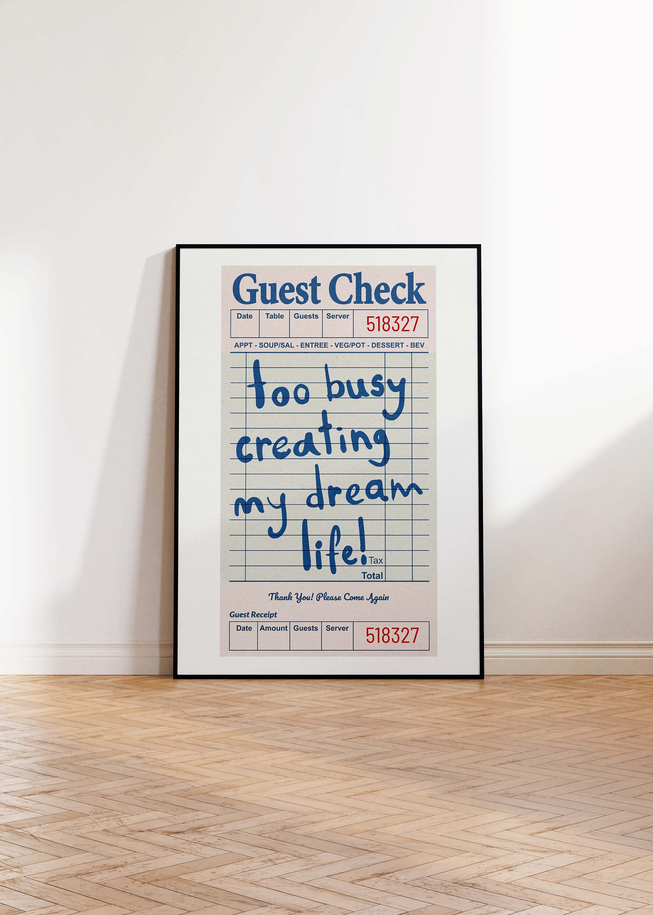 Retro Blue Green Guest Check Poster Bar Cart Poster Preppy - Etsy