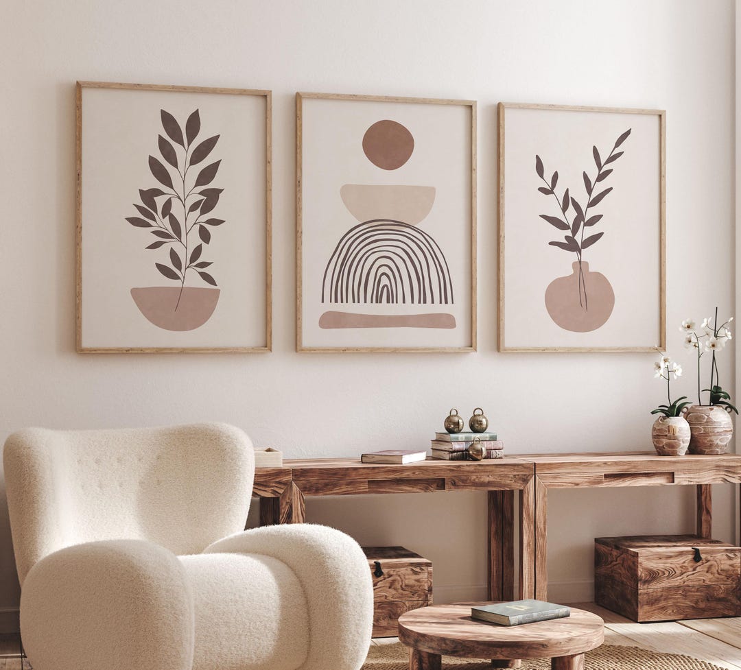 Printable Pastel Boho Art Poster Set, Neutral Abstract Modern Style ...