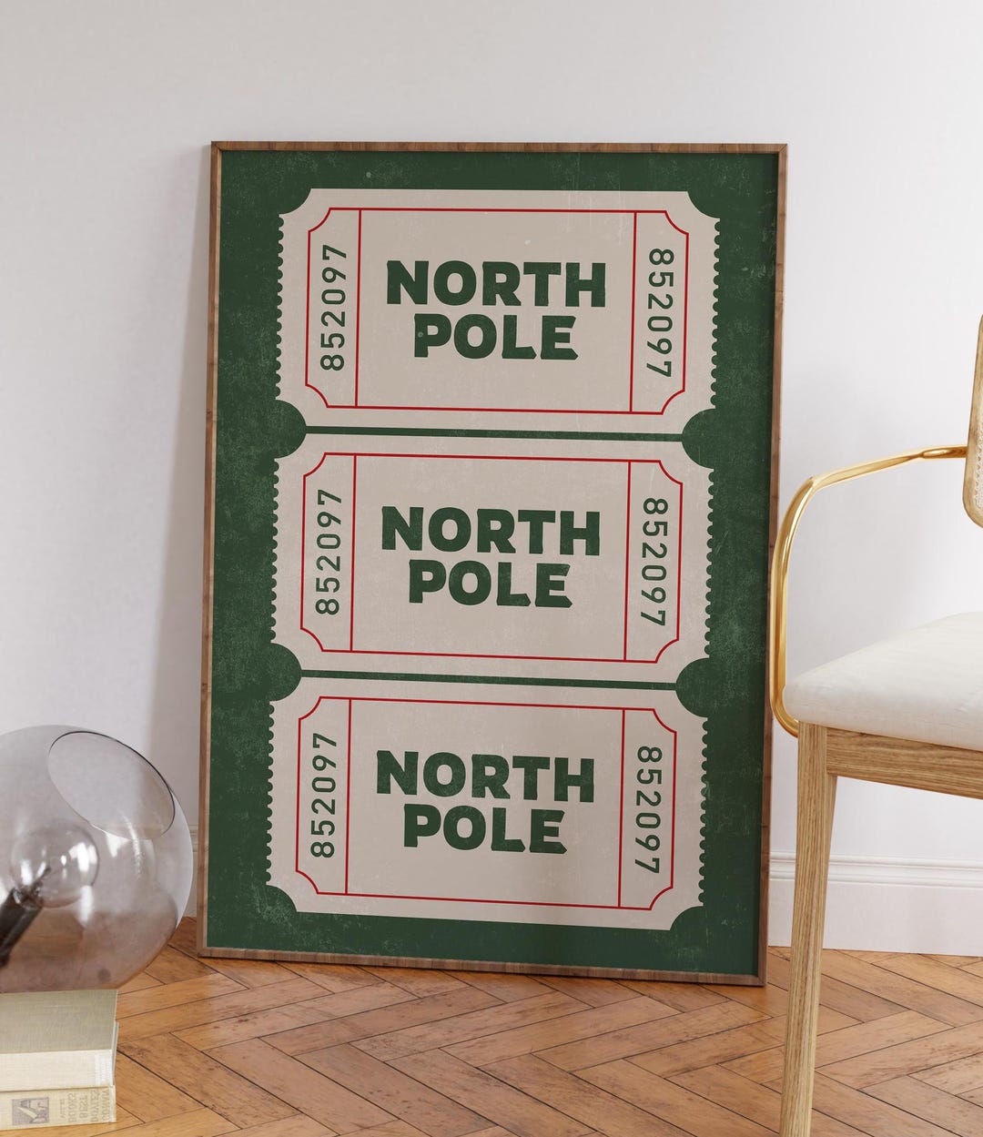 Retro North Pole Ticket Poster, Printable Trendy Green Christmas Decor ...
