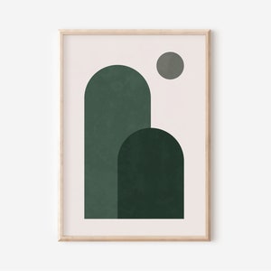 Dark Green Abstract Art Print, Printable Forest Green Mid Century ...