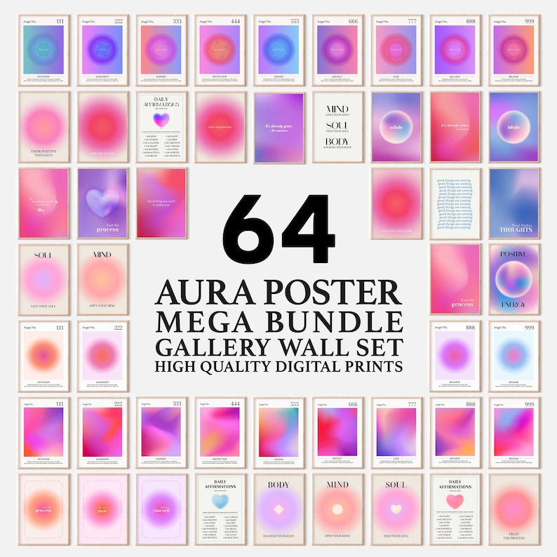Aura Poster Bundle: Angel Numbers, Affirmation Prints (printable Wall ...