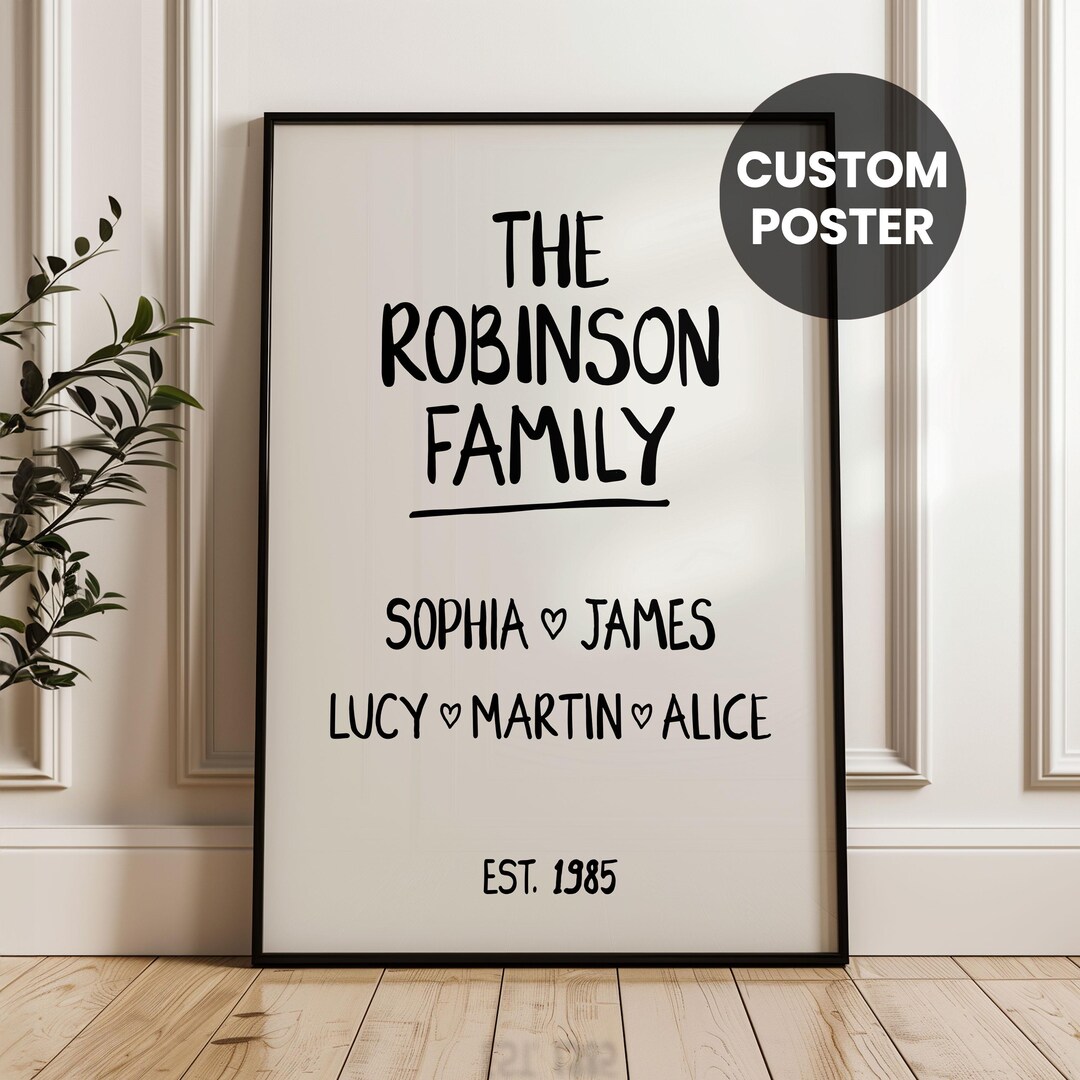 Custom Family Name Poster, Personalized Typography Wall Art, Modern ...