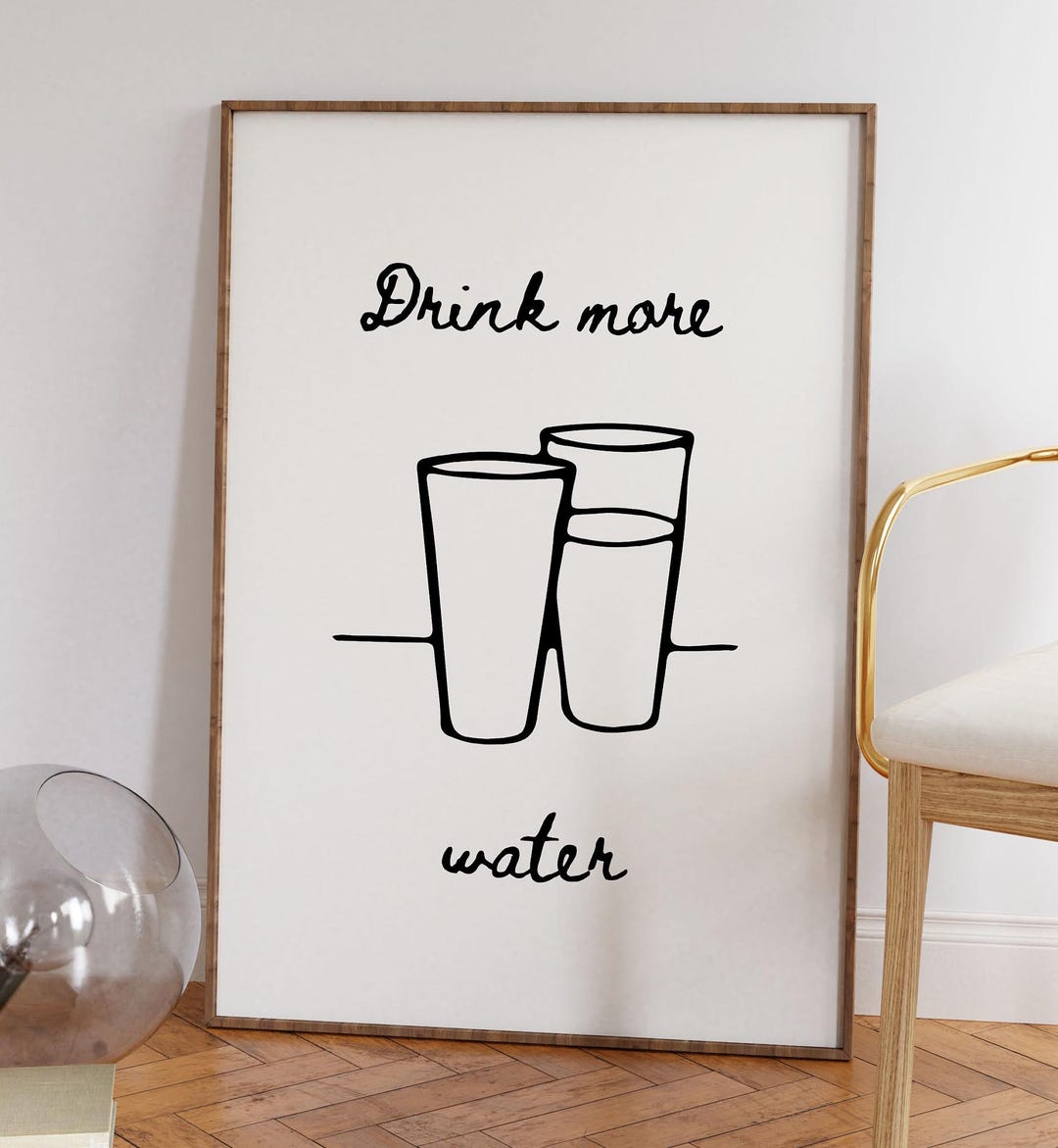 Drink Water Poster | Retro Kitchen Decor | Preppy Drink Bar Art | Stay ...