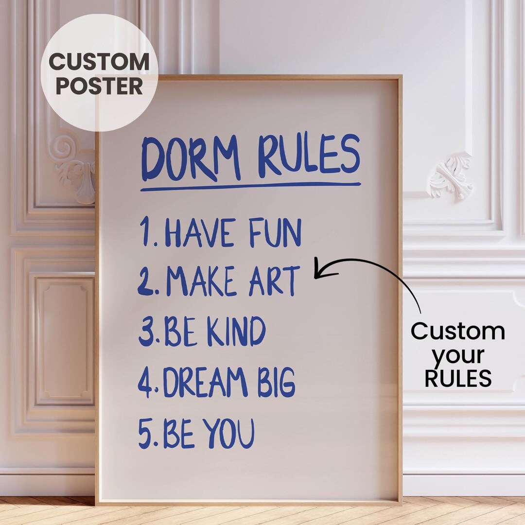 Custom Dorm Rules Poster: Preppy Student Room Decor (digital Download ...