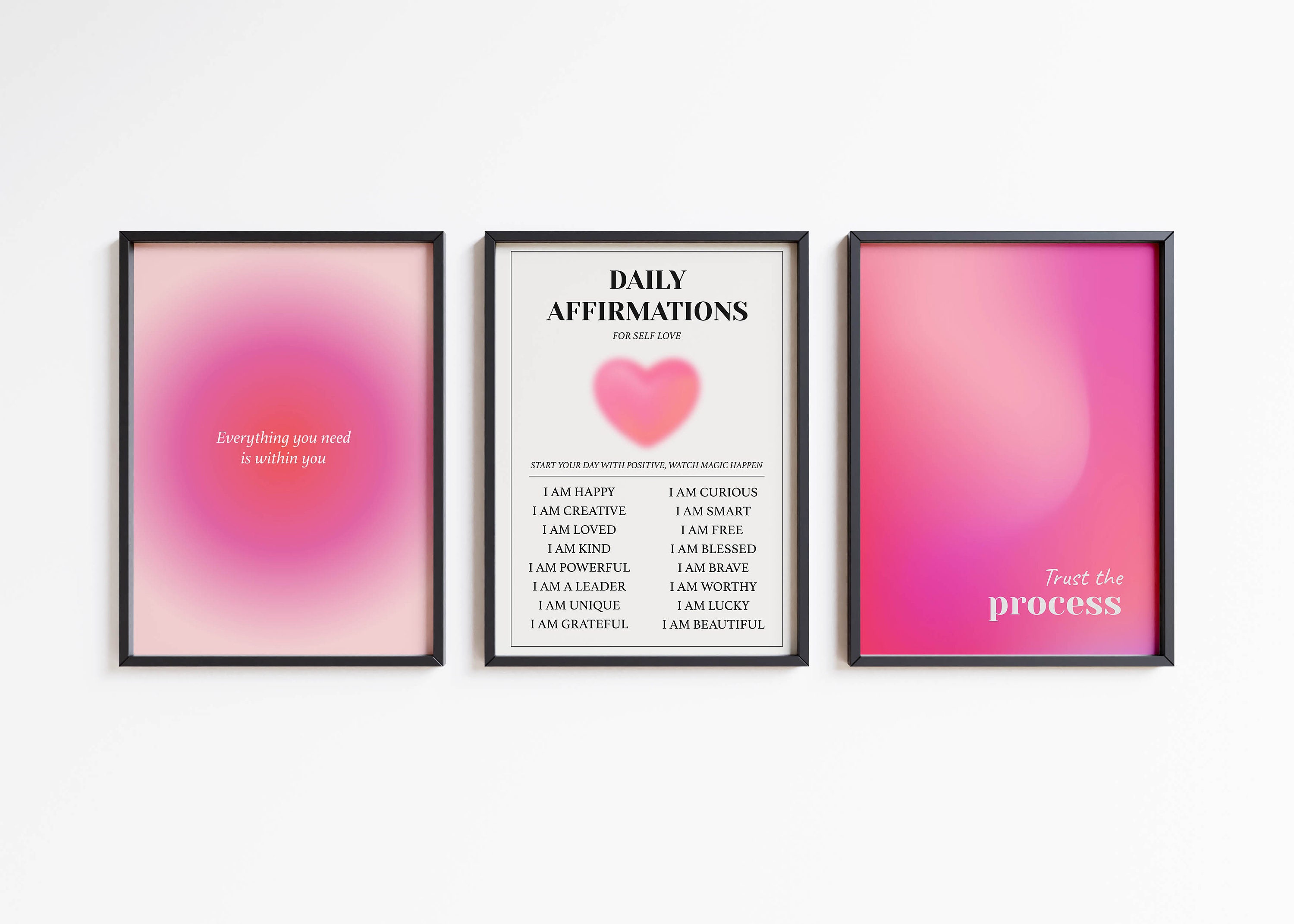 Pink Aura Heart Daily Affirmation Poster Set of 3 Spiritual - Etsy