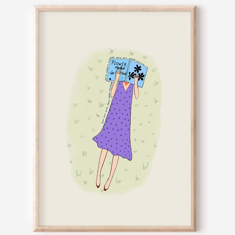 Girl Reading Garden Print, Whimsical Book Lover Wall Art (digital ...