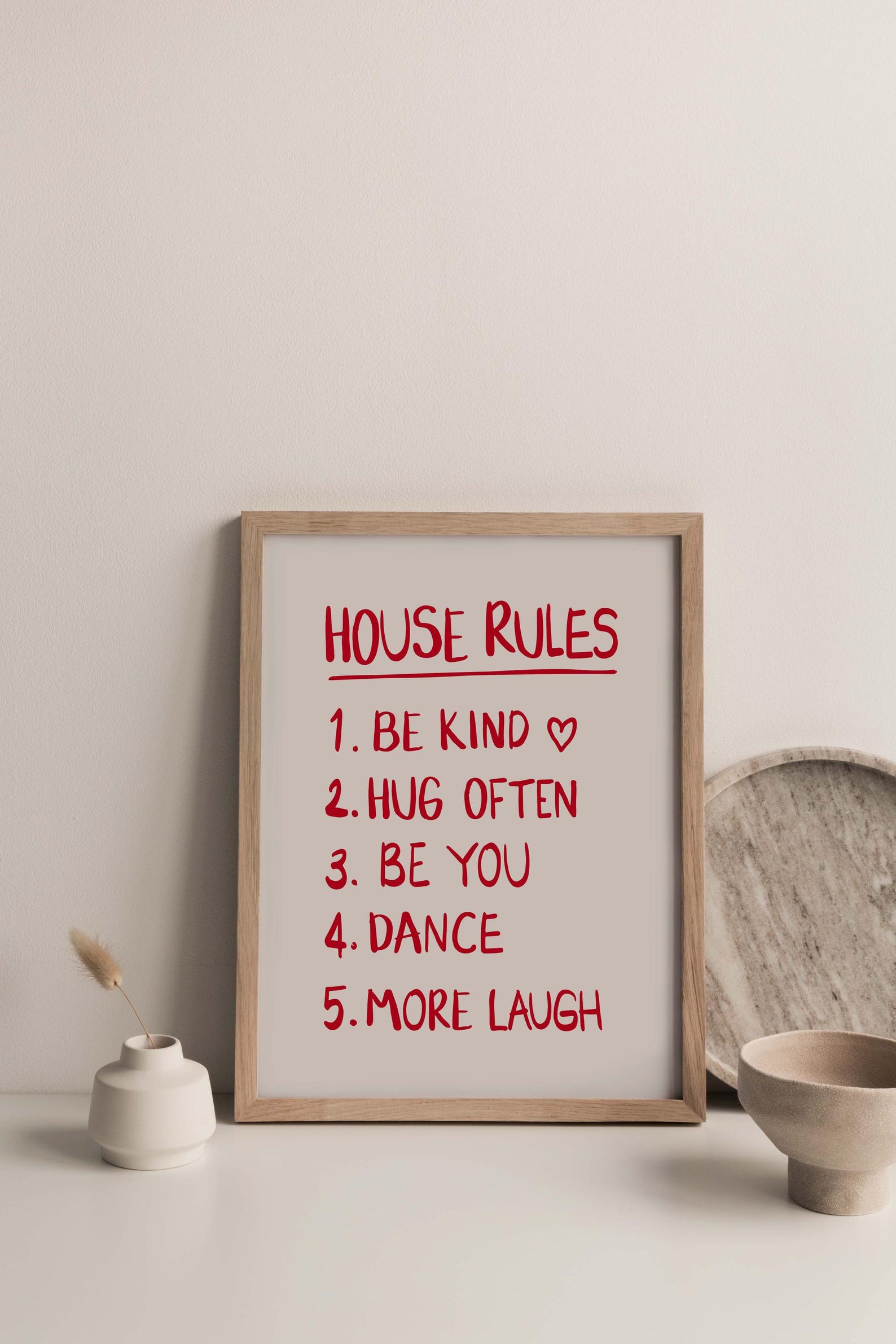 House Rules Printed Wall Art, Red Typography Family Rules Poster, Cozy ...