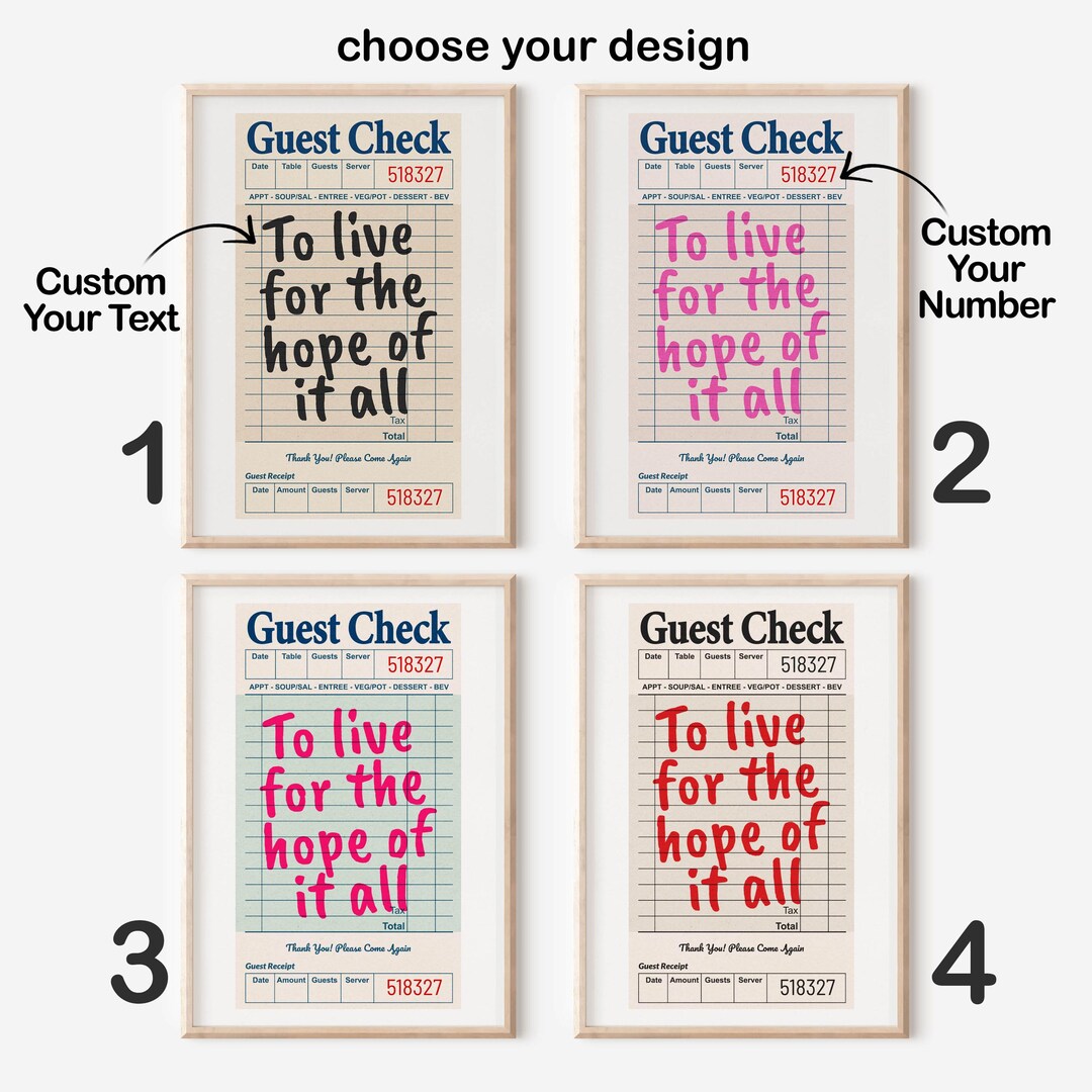Custom Guest Check Printable Poster, Personalized Handwritten Wall Art ...