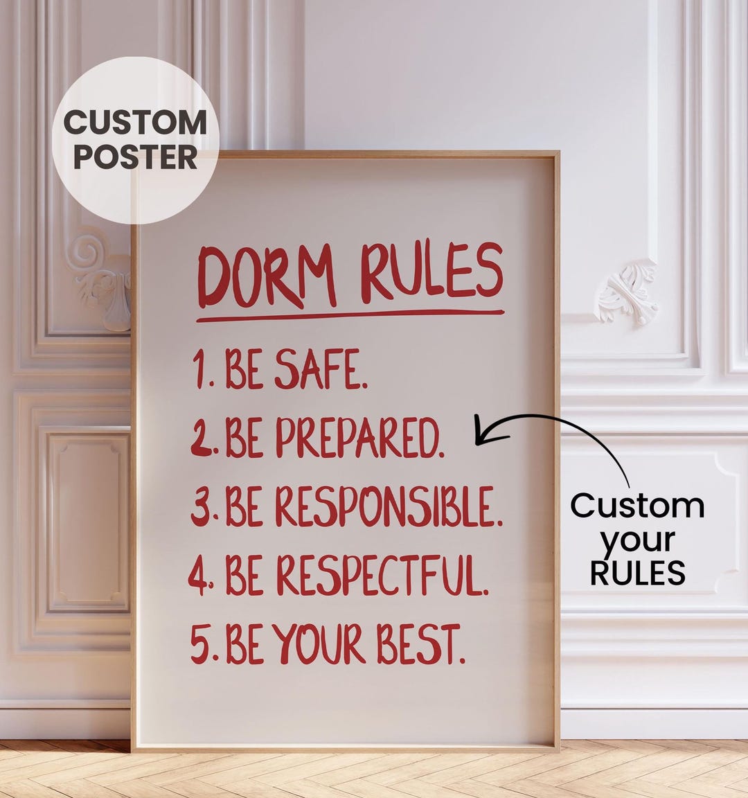 Custom Your Dorm Rules Red Poster, Personalised Rules Prints, Funky ...