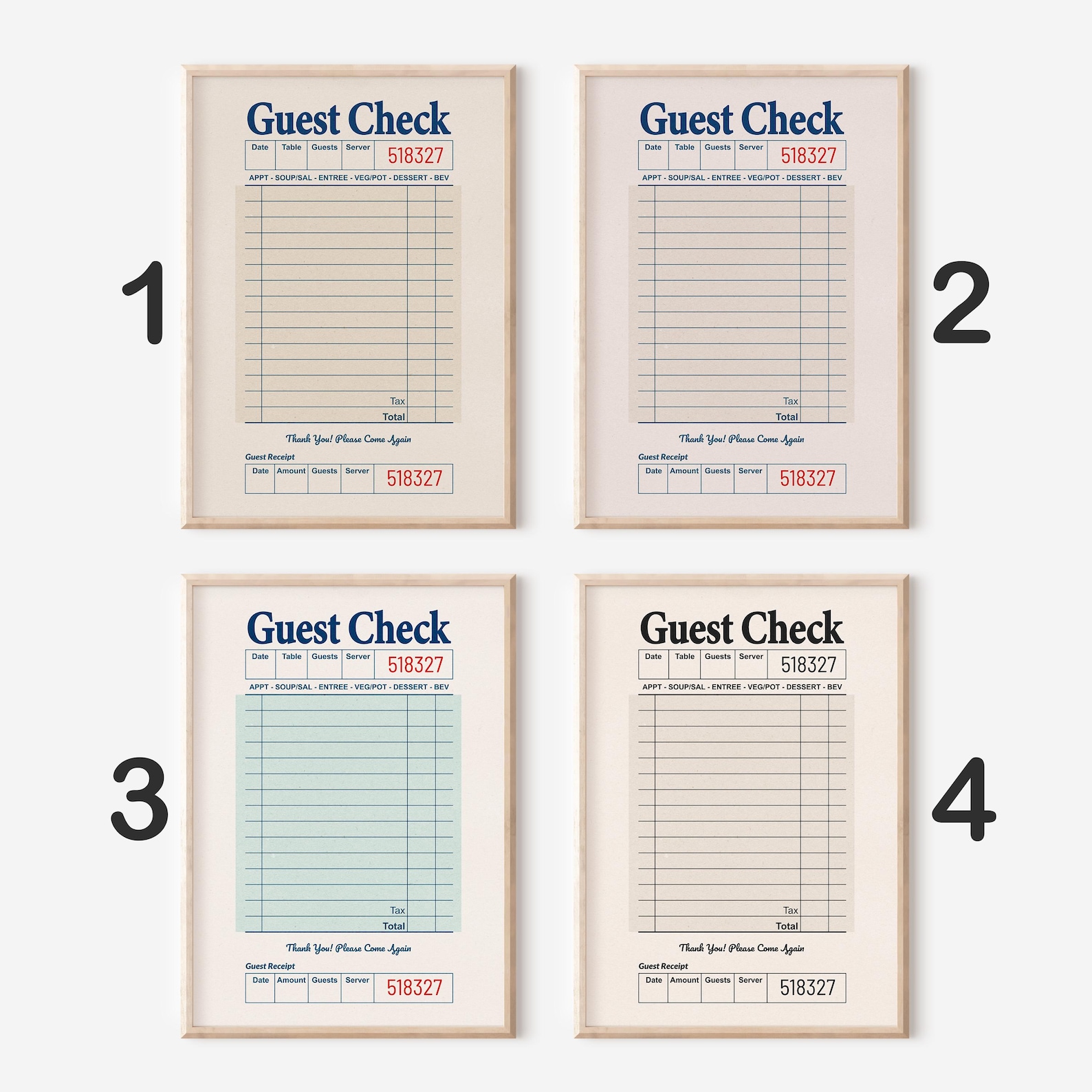 Blank Guest Check Printable Poster With Color Options, Choose Giant ...