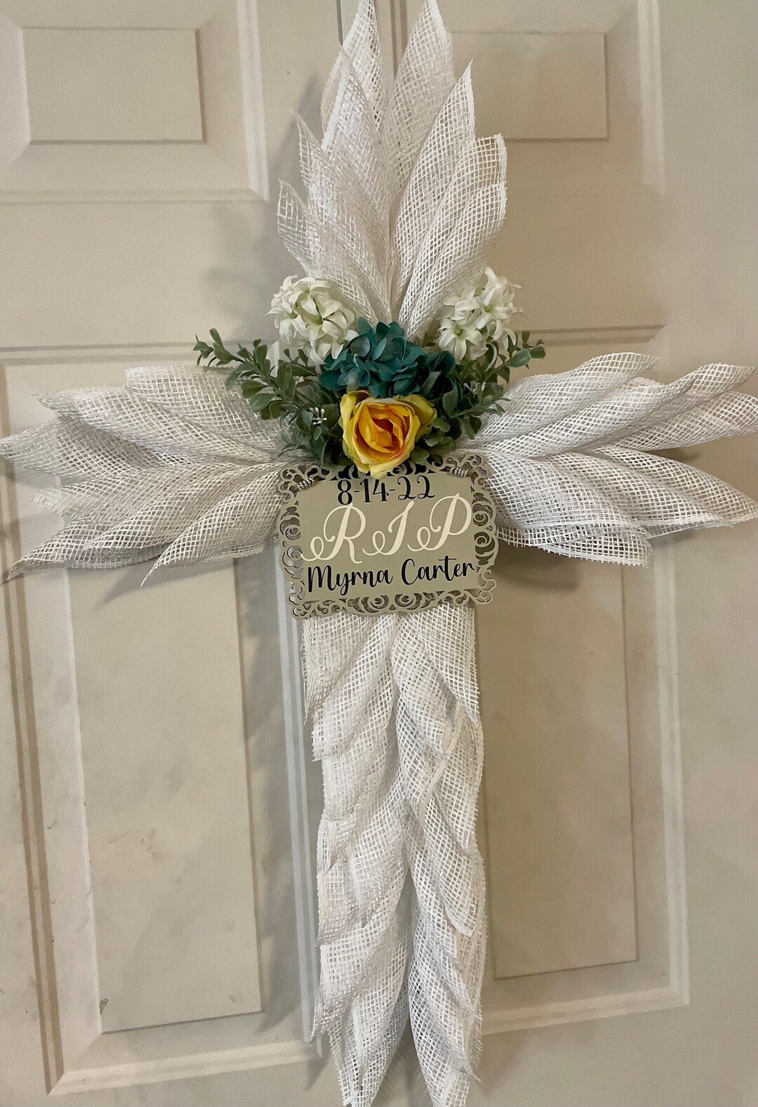 Beautifully Handmade Deco Mesh Cross Wreath With Personalization ...