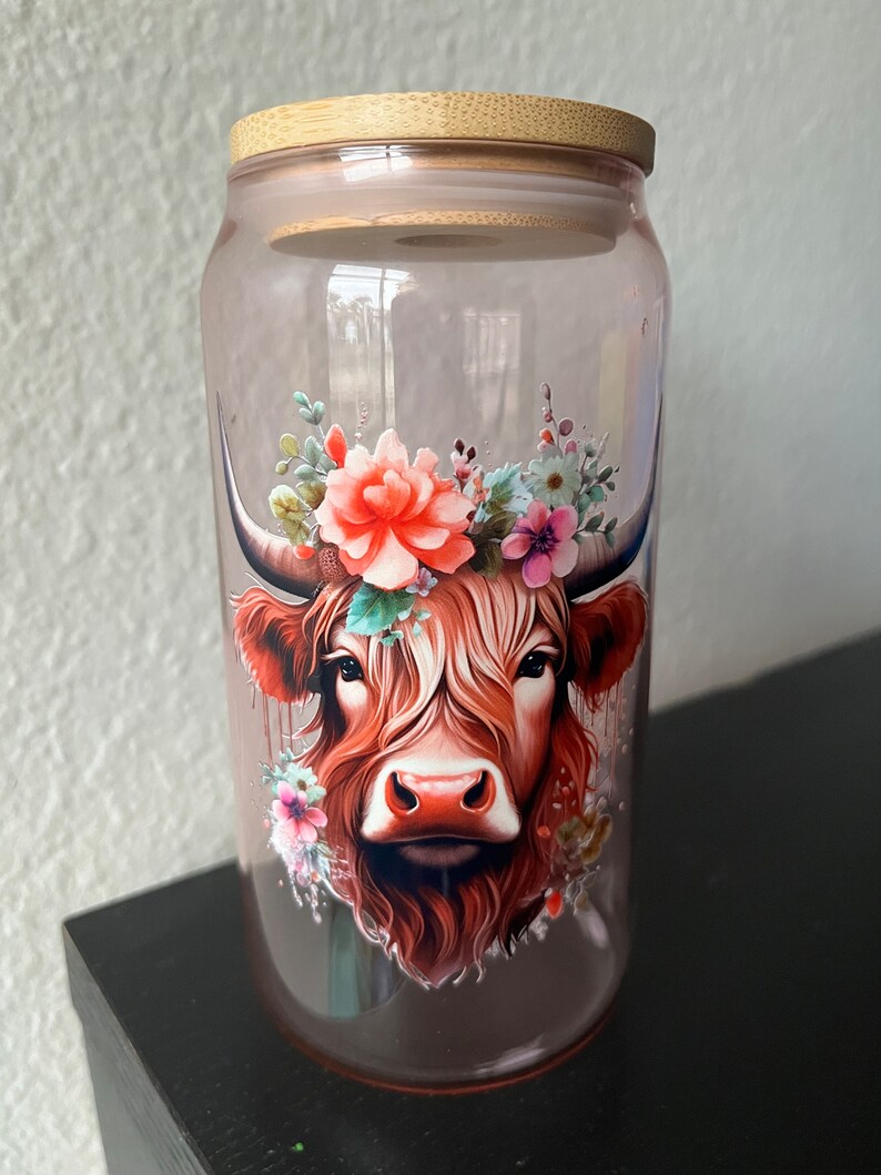 Highland Cow Glass Can Cup - Etsy
