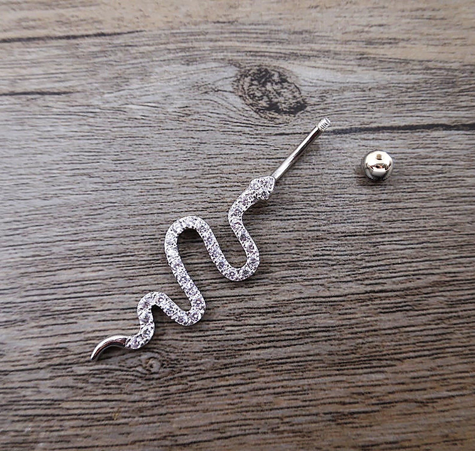 14G Shiny Zircon Snake Belly Button Ring Silver Snake Belly - Etsy