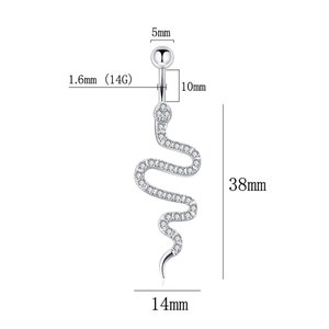 14G Shiny Zircon Snake Belly Button Ring Silver Snake Belly - Etsy