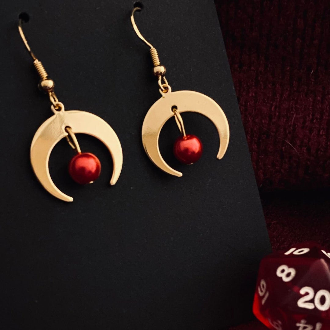 Red Moon Born 18K Gold Plated Earrings Tabletop Gaming Inspired Jewelry ...