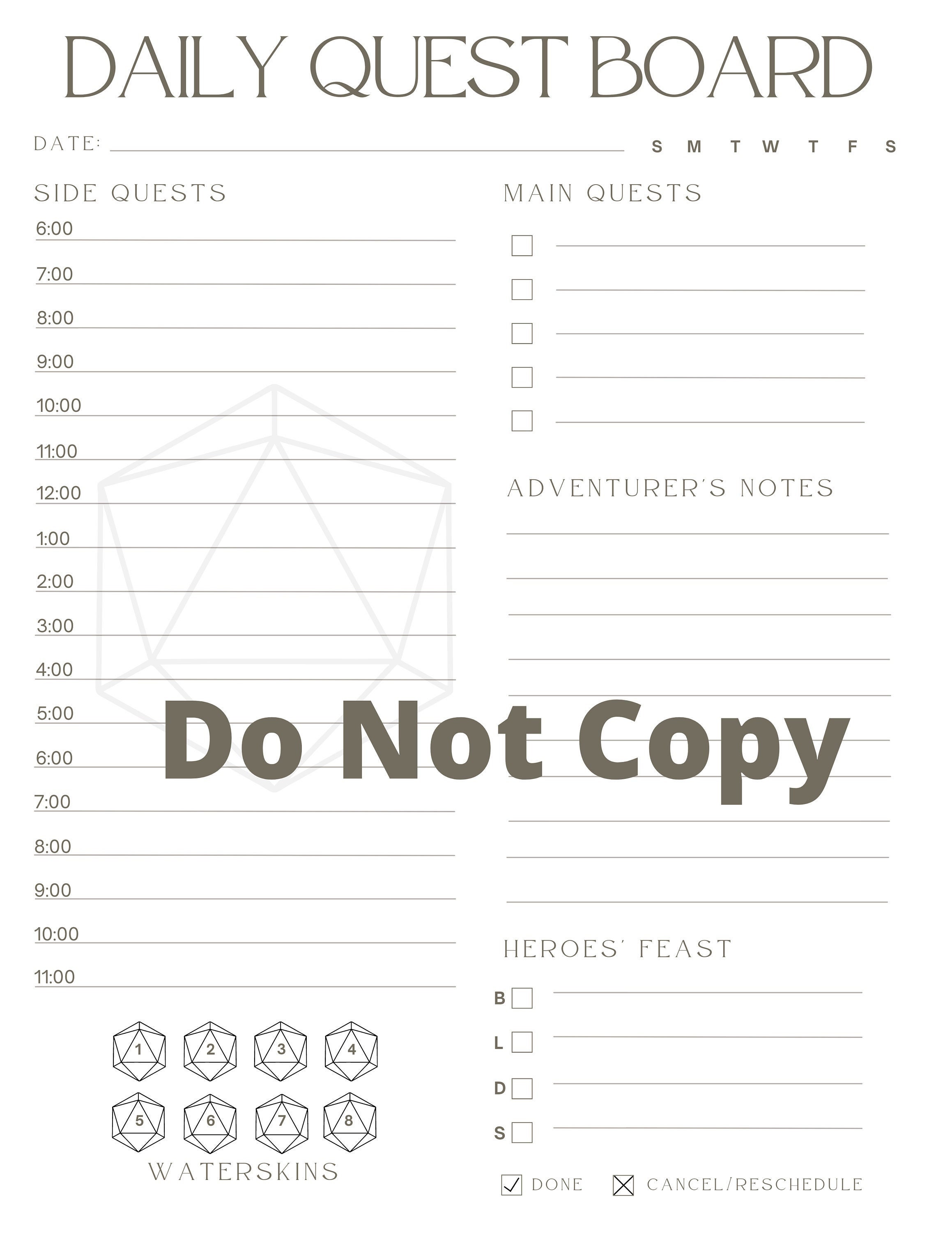 Printable Nerdy D20 Daily Organization Planner Nerdy Quest Board Sheet ...