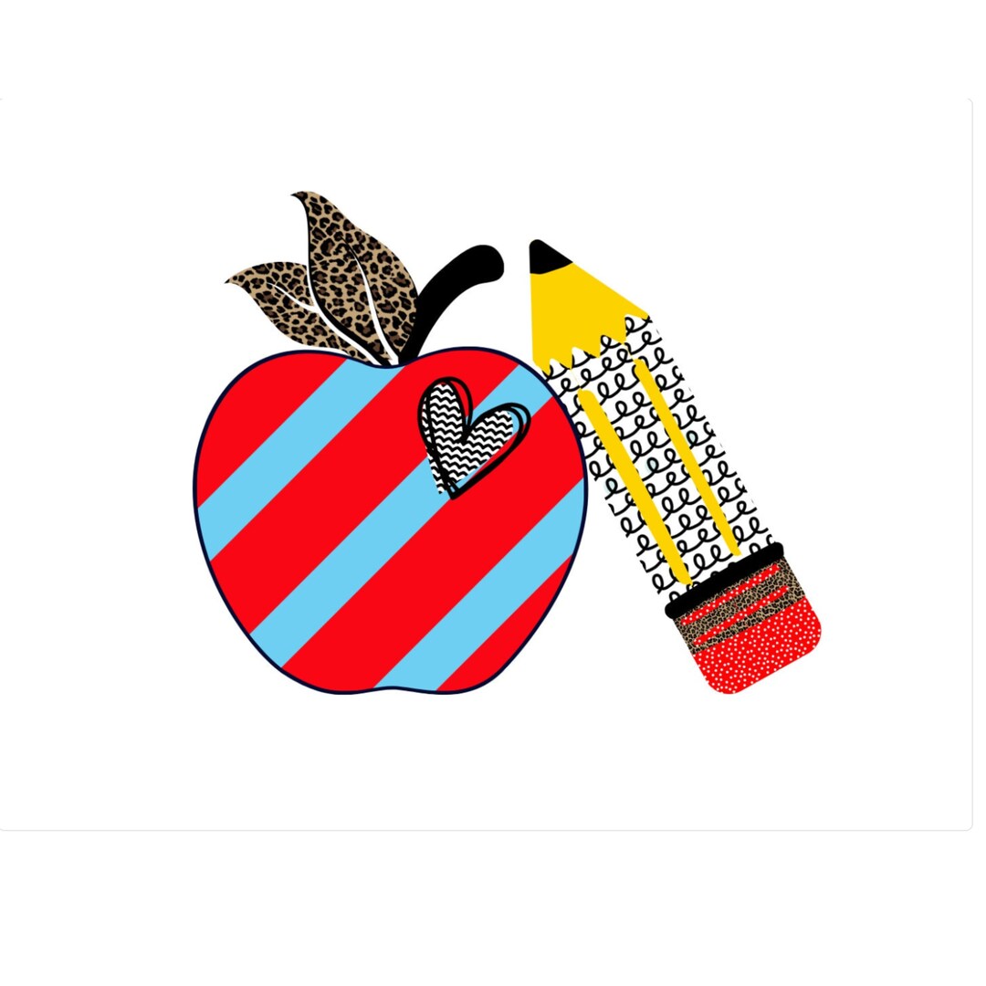 Apple and Pencil Clipart, Back to School Teacher and Classroom Digital ...