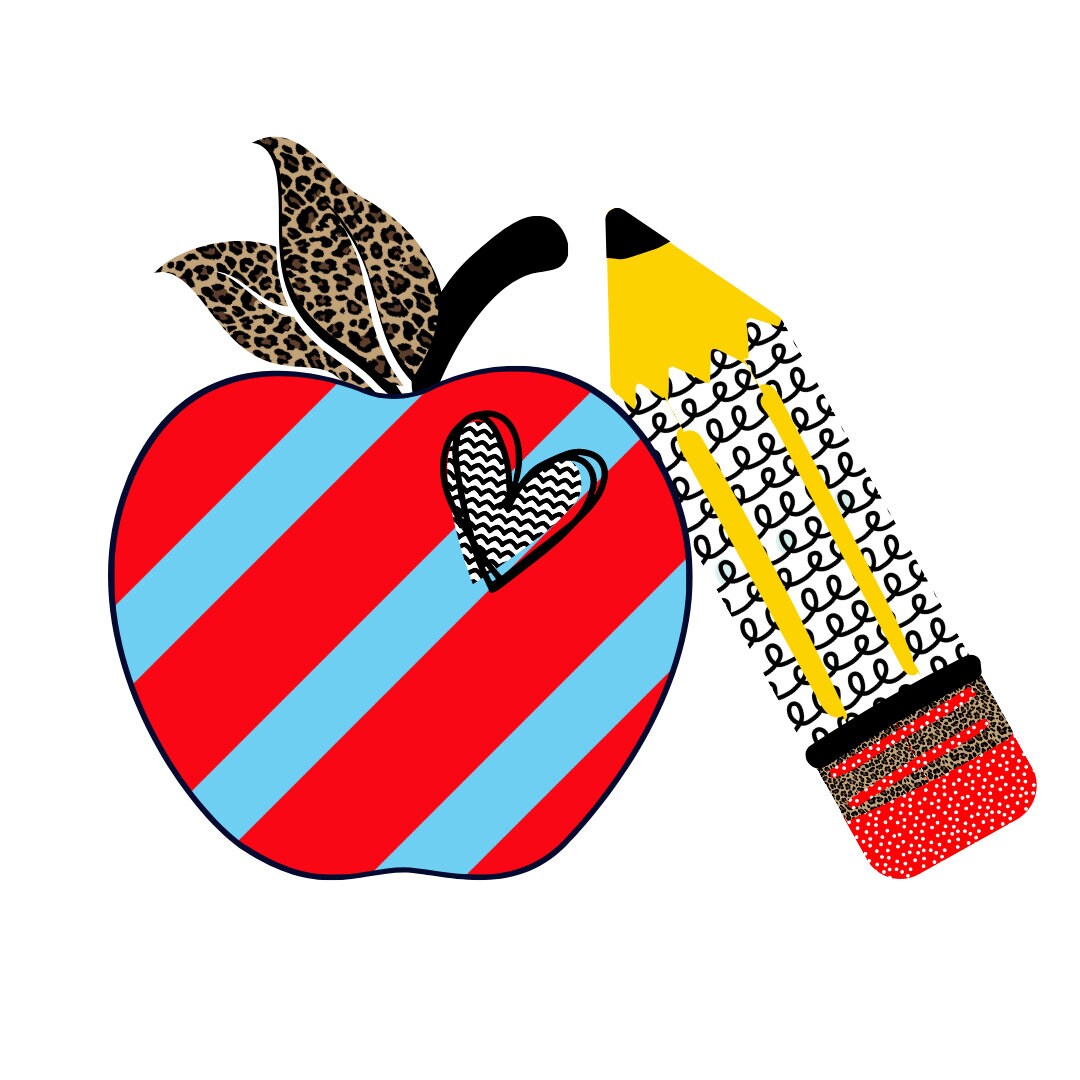 Apple and Pencil Clipart Back to School Teacher and Classroom - Etsy