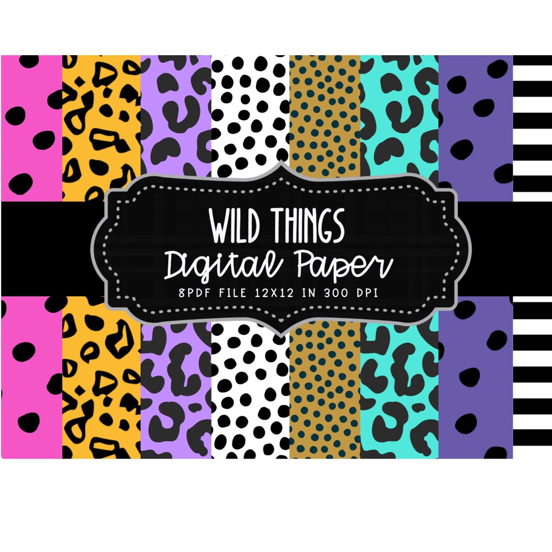 Wild Things Animal Print Digital Paper Pack, Neon Rainbow Animal Print ...