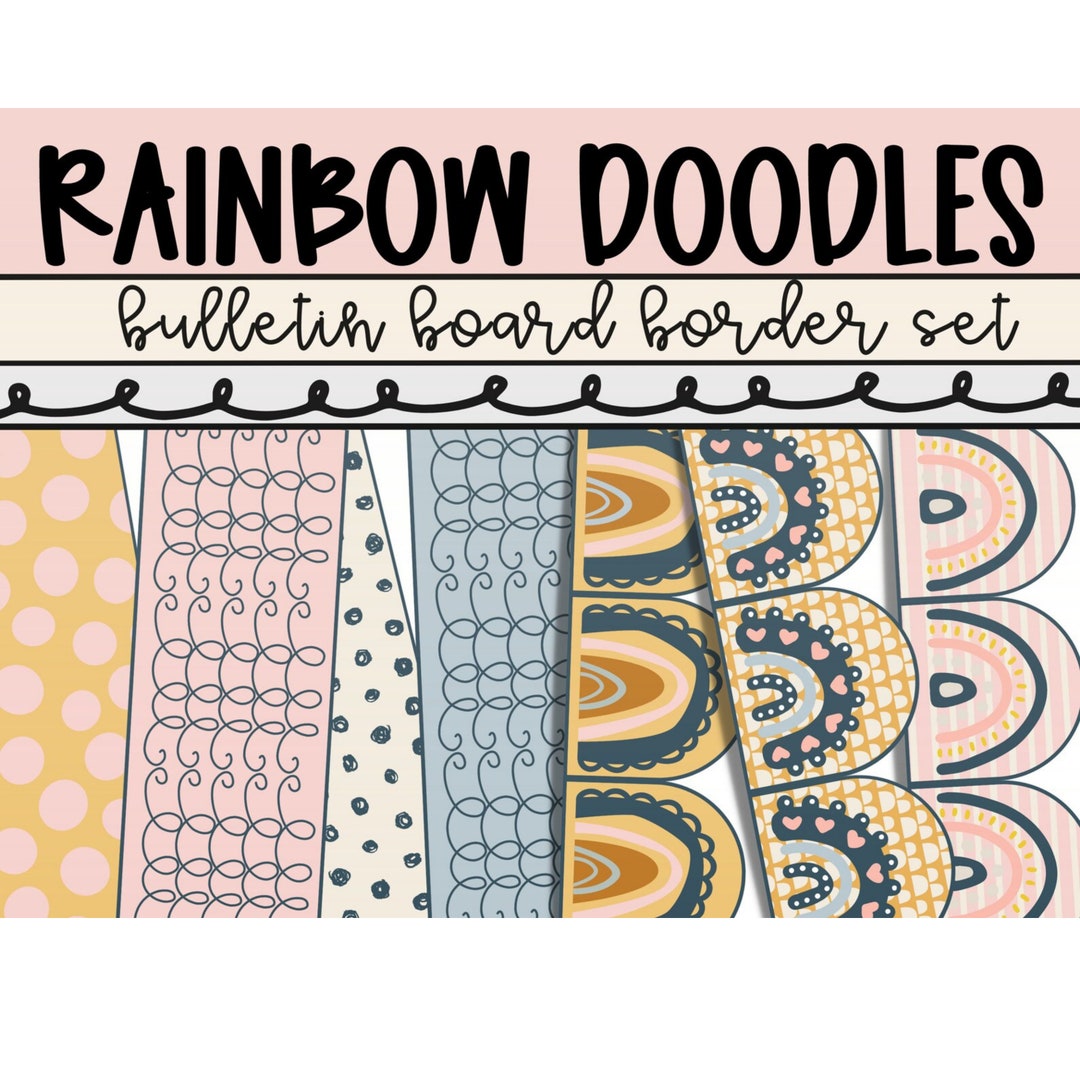 Boho Rainbow Doodles Bulletin Board Set, Cute Classroom Decor, Instant ...
