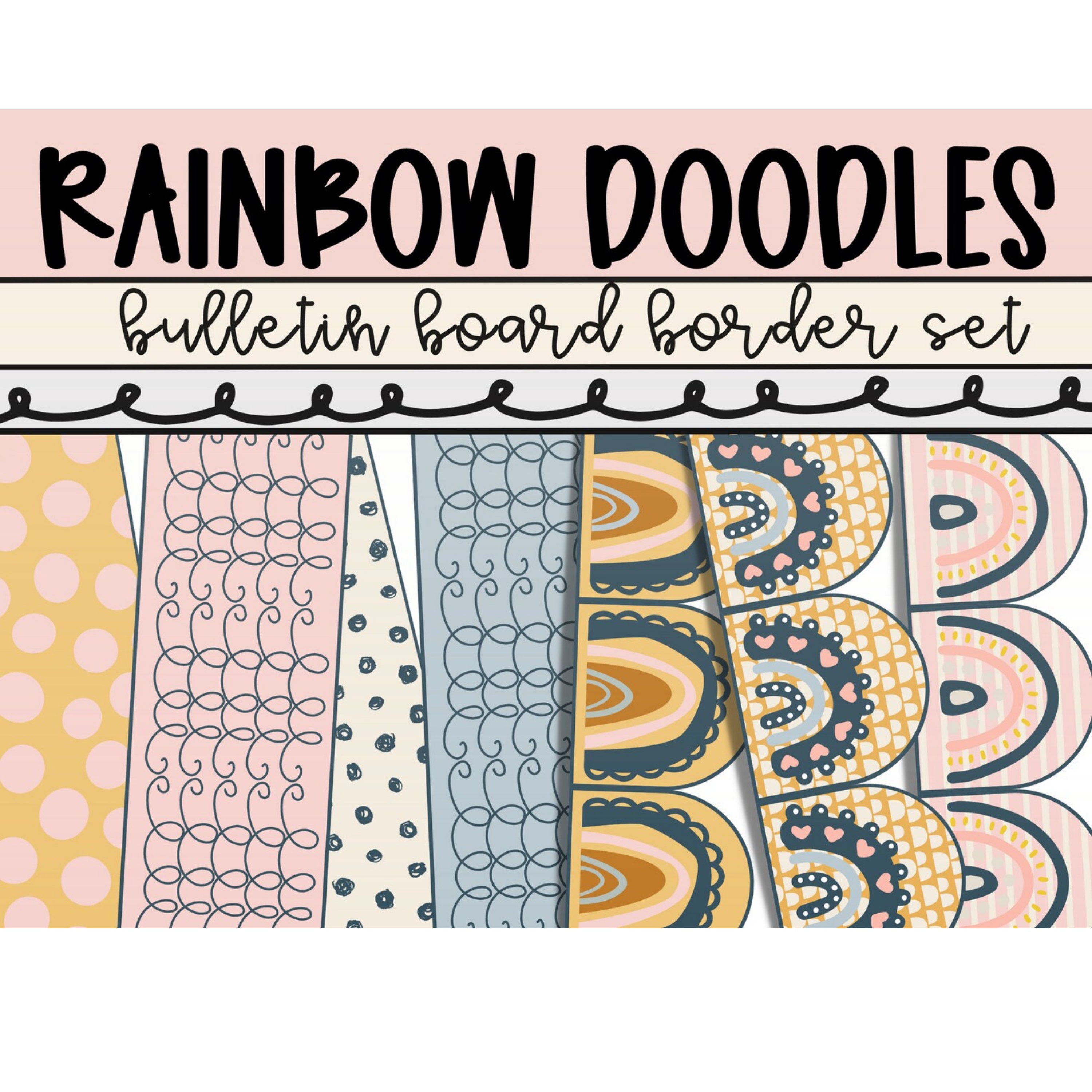 Boho Rainbow Doodles Bulletin Board Set, Cute Classroom Decor, Instant ...