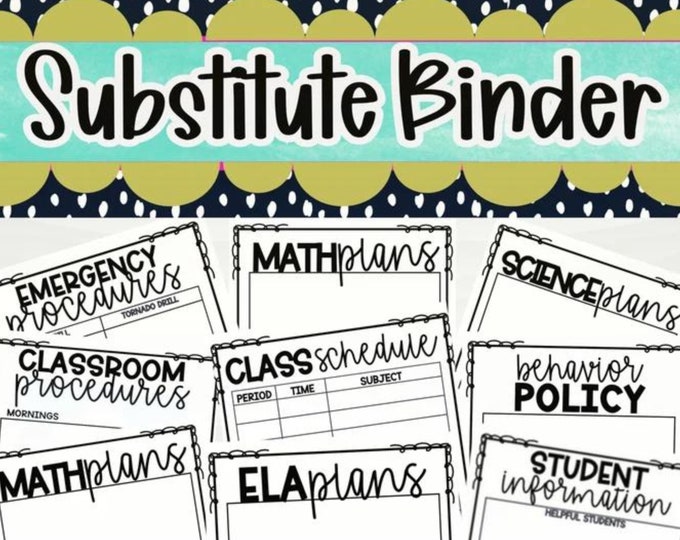 Editable Substitute Teacher Binder Template, Sub Binder Template ...