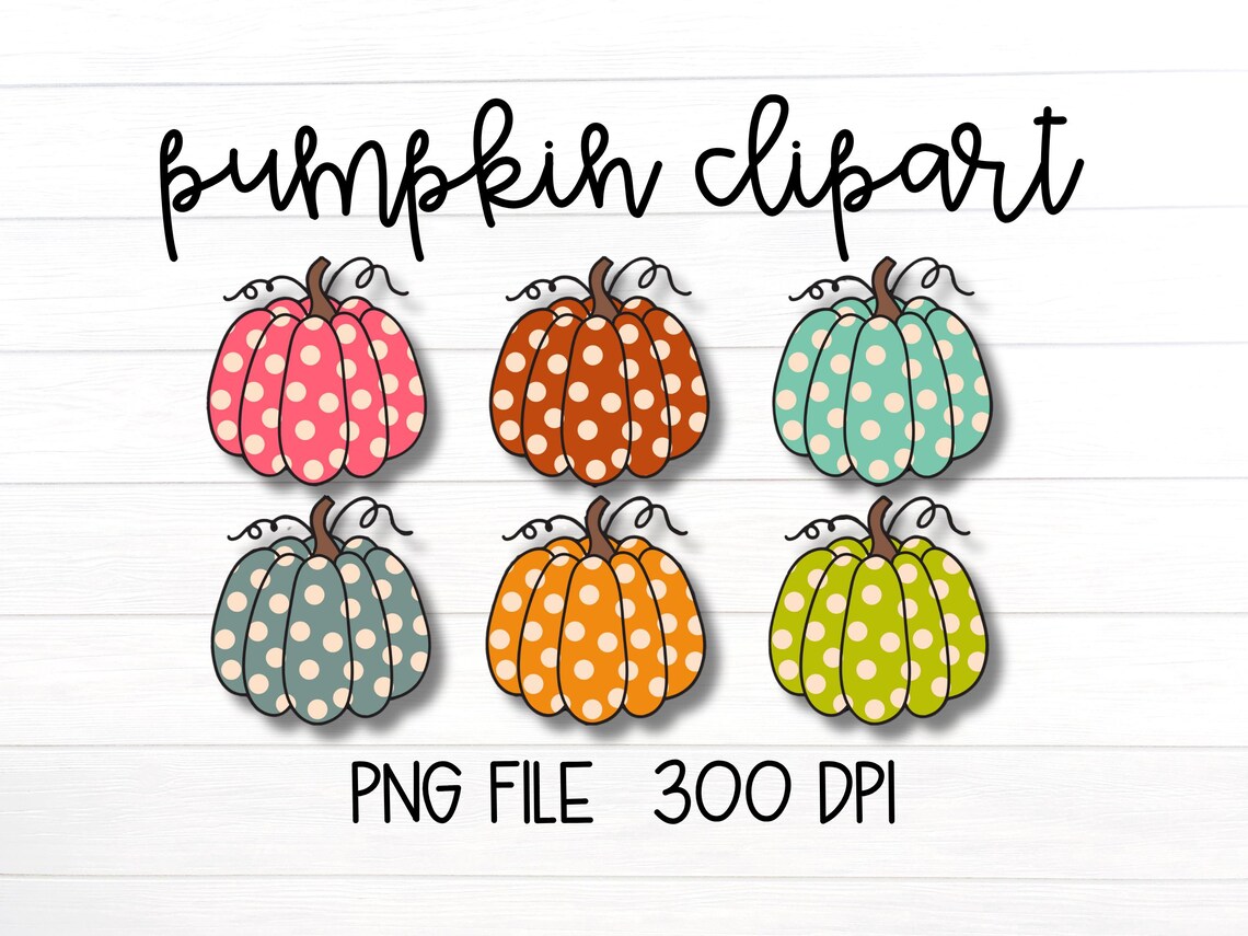 Polka Dot Pumpkin Clipart Bundle Fall Digital Graphics Cute Pumpkin PNG ...